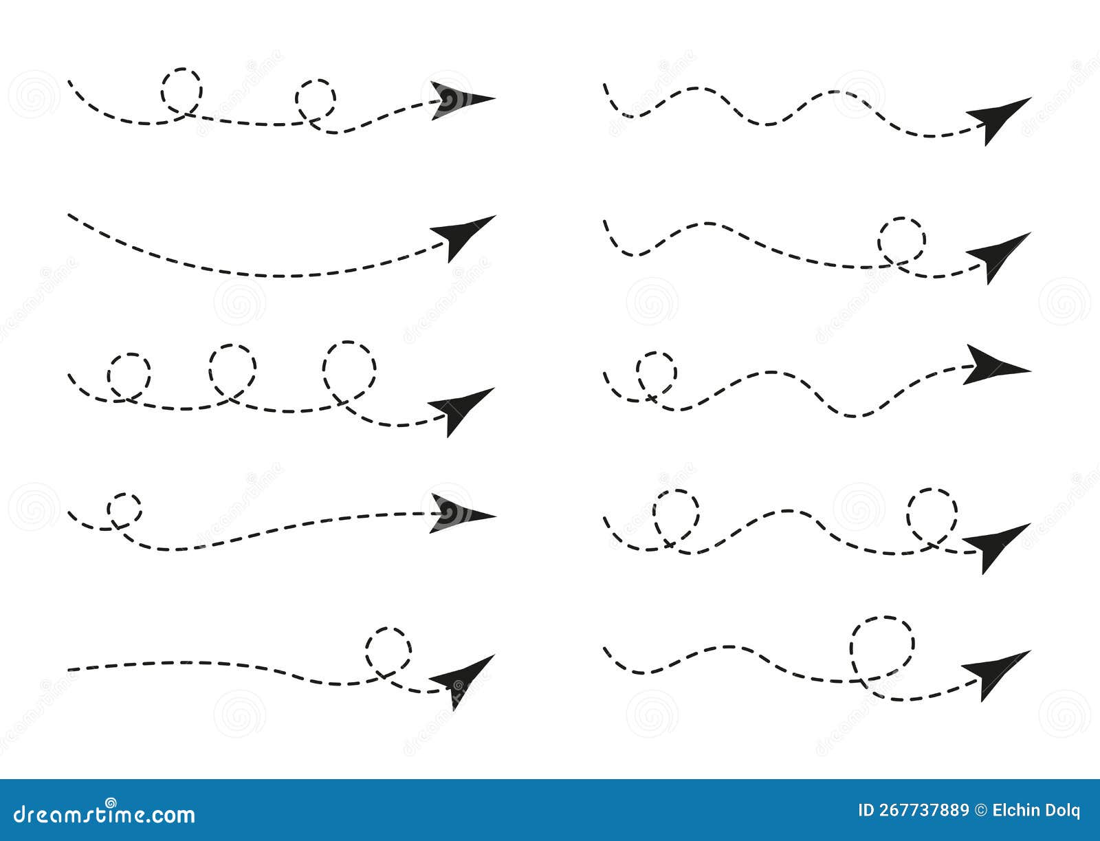 Set Of Dashed Line Arrows, Dotted Line Arrow Cartoon Vector ...