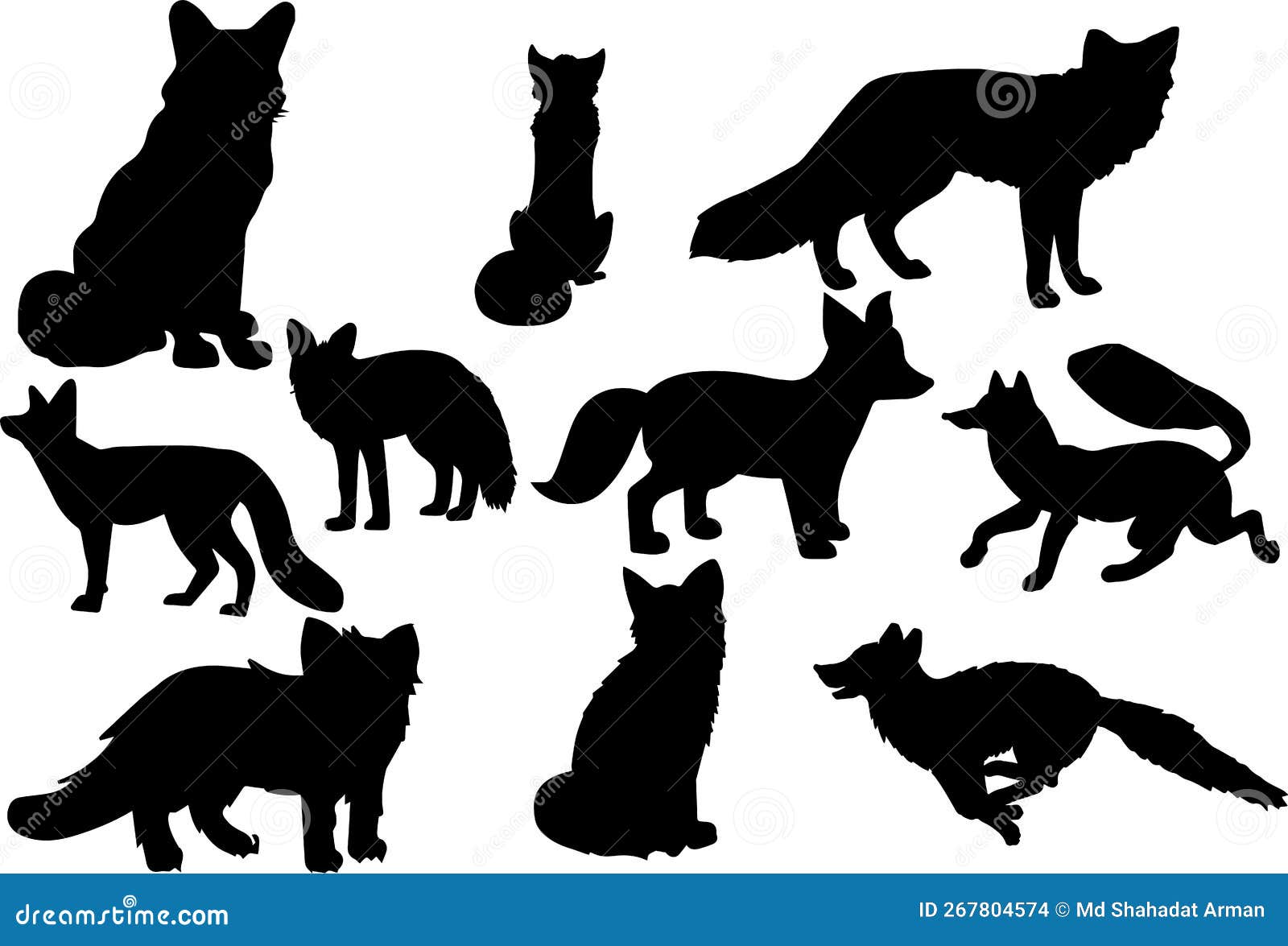 Fox Set Silhouette, Fox Set Silhouette Set, Stock Illustration ...