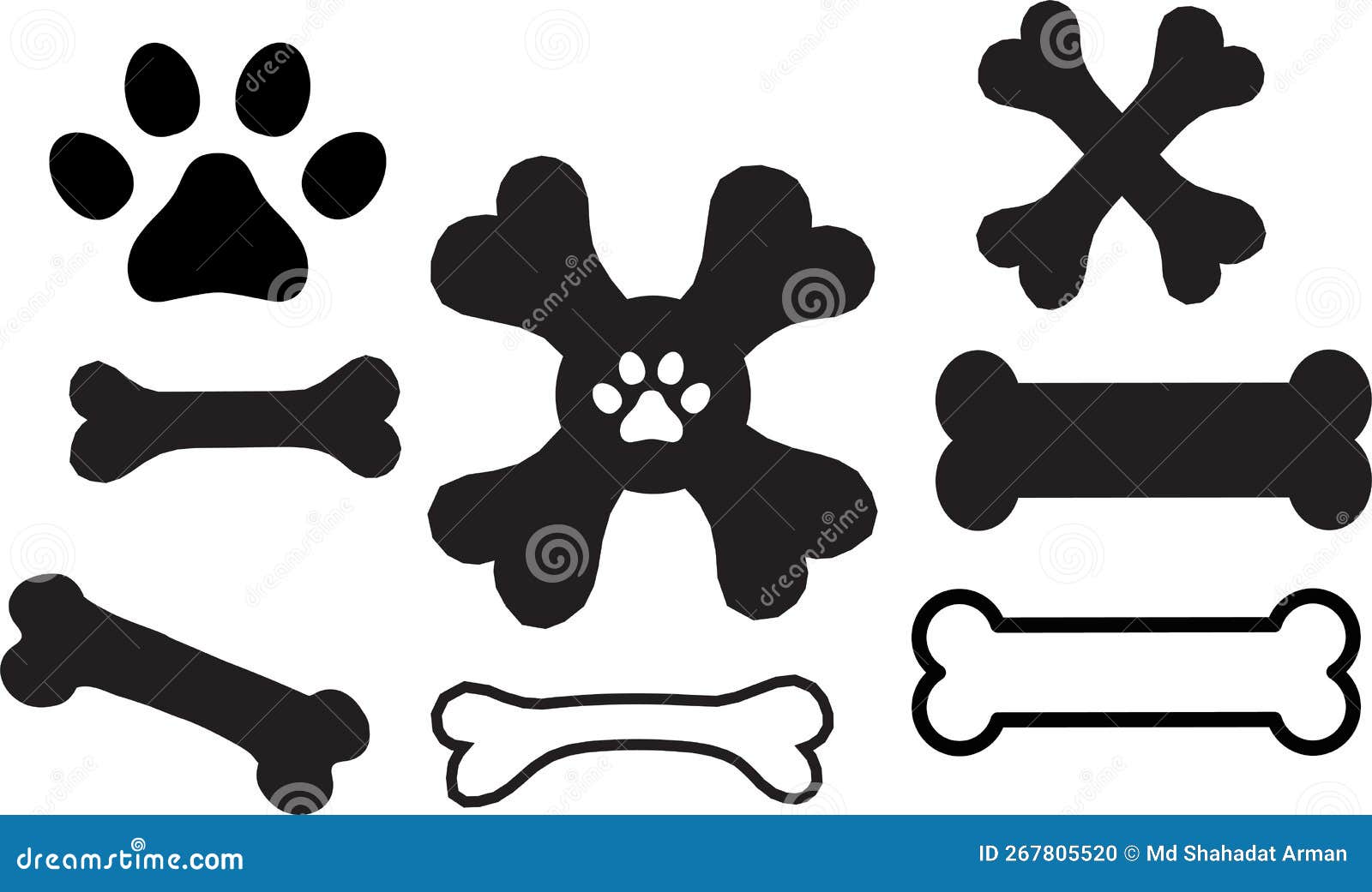 Dog Bone Silhouette, Dog Bone Silhouette Set, Stock Illustration ...