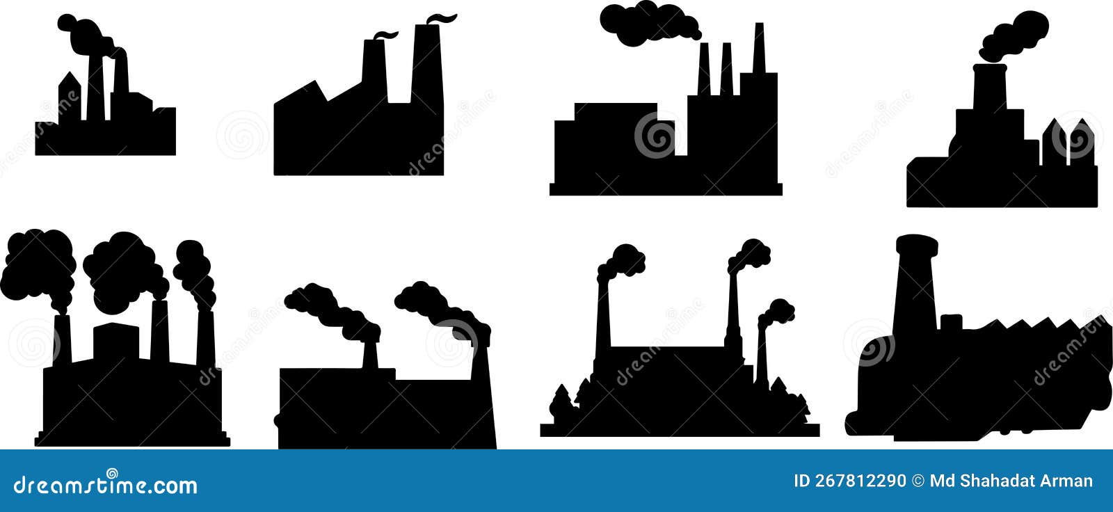 Factory Silhouette, Factory Silhouette Set, Stock Vector - Illustration ...