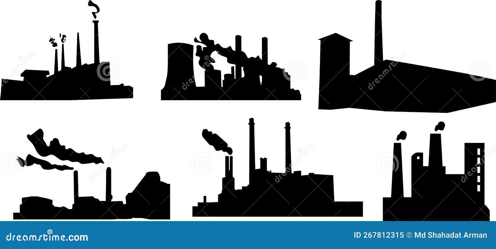 Factory Silhouette, Factory Silhouette Set, Stock Vector - Illustration ...