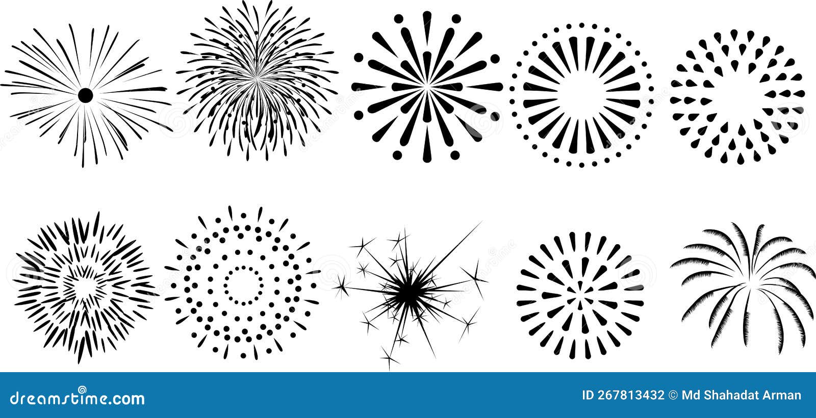 Fireworks Silhouette, Fireworks Silhouette Set, Stock Illustration ...