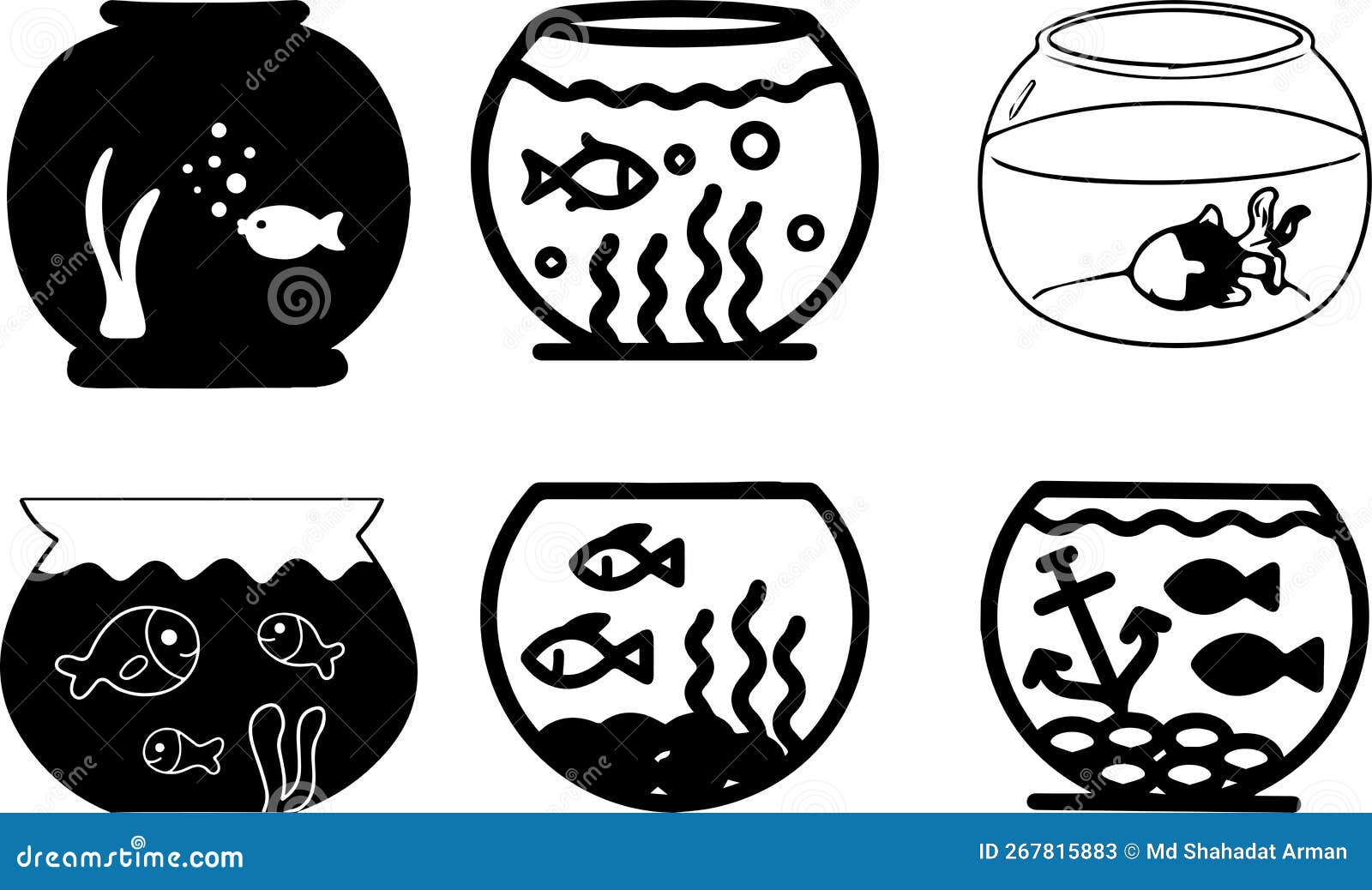 Fish Bowl Silhouette, Fish Bowl Silhouette Set, Stock Illustration ...