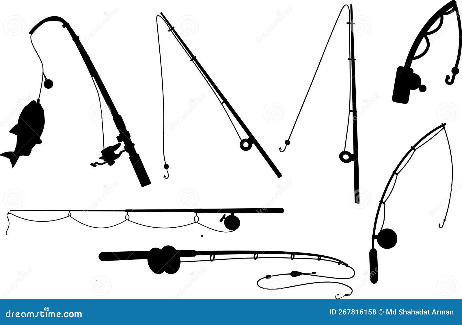 Fishing Rod Silhouette, Fishing Rod Silhouette Set, Stock Illustration ...