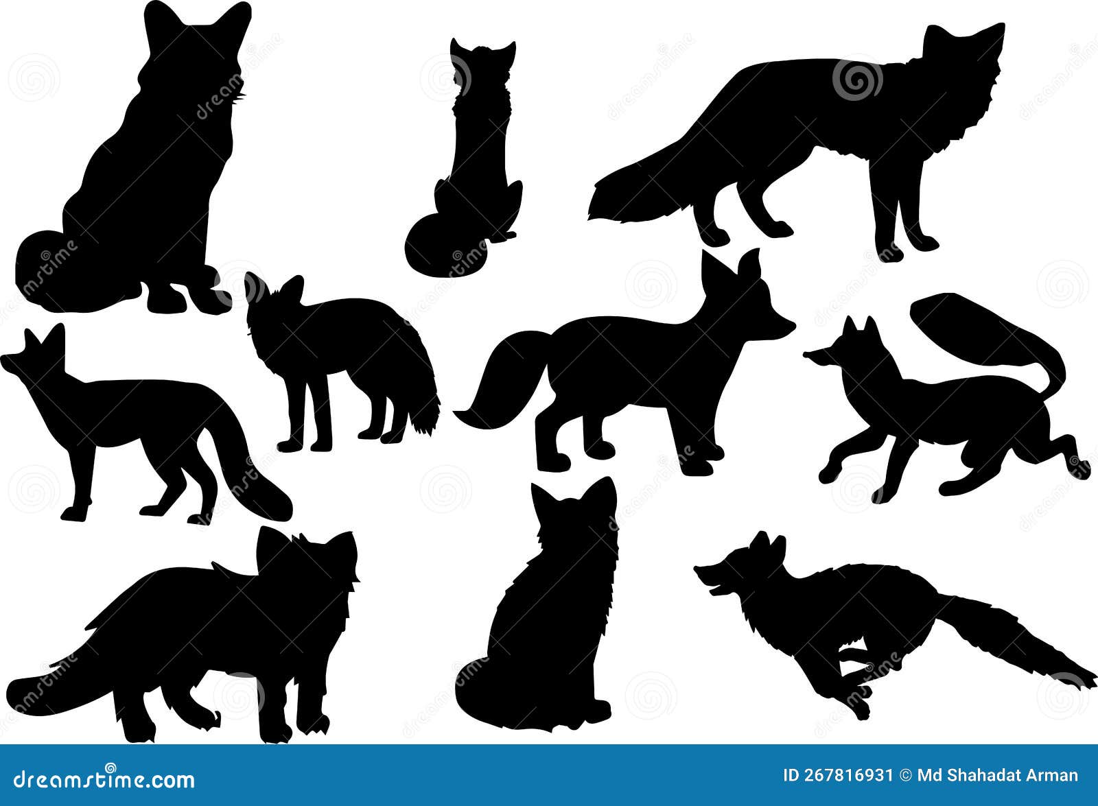 Fox Silhouette, Fox Silhouette Set, Stock Illustration - Illustration ...