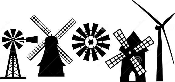 Farm Mill Silhouette, Farm Mill Silhouette Set, Stock Illustration ...