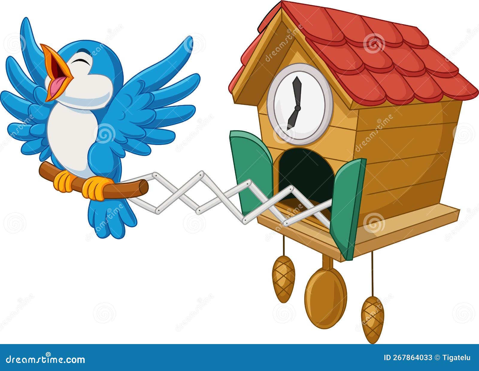 Cuckoo Clock with Blue Bird Chirping Stock Vector - Illustration of ...
