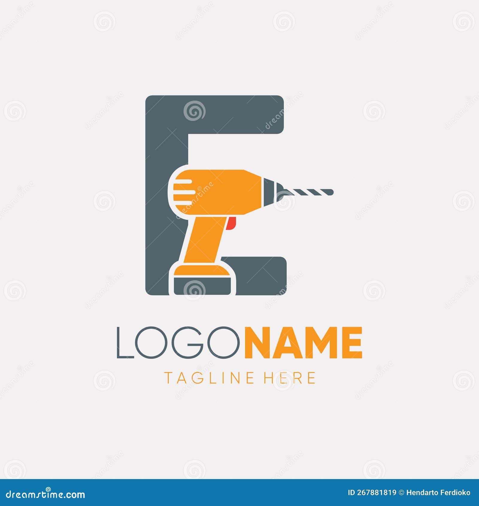 Letter E Hand Drill Machine Logo Design Vector Icon Graphic Emblem ...