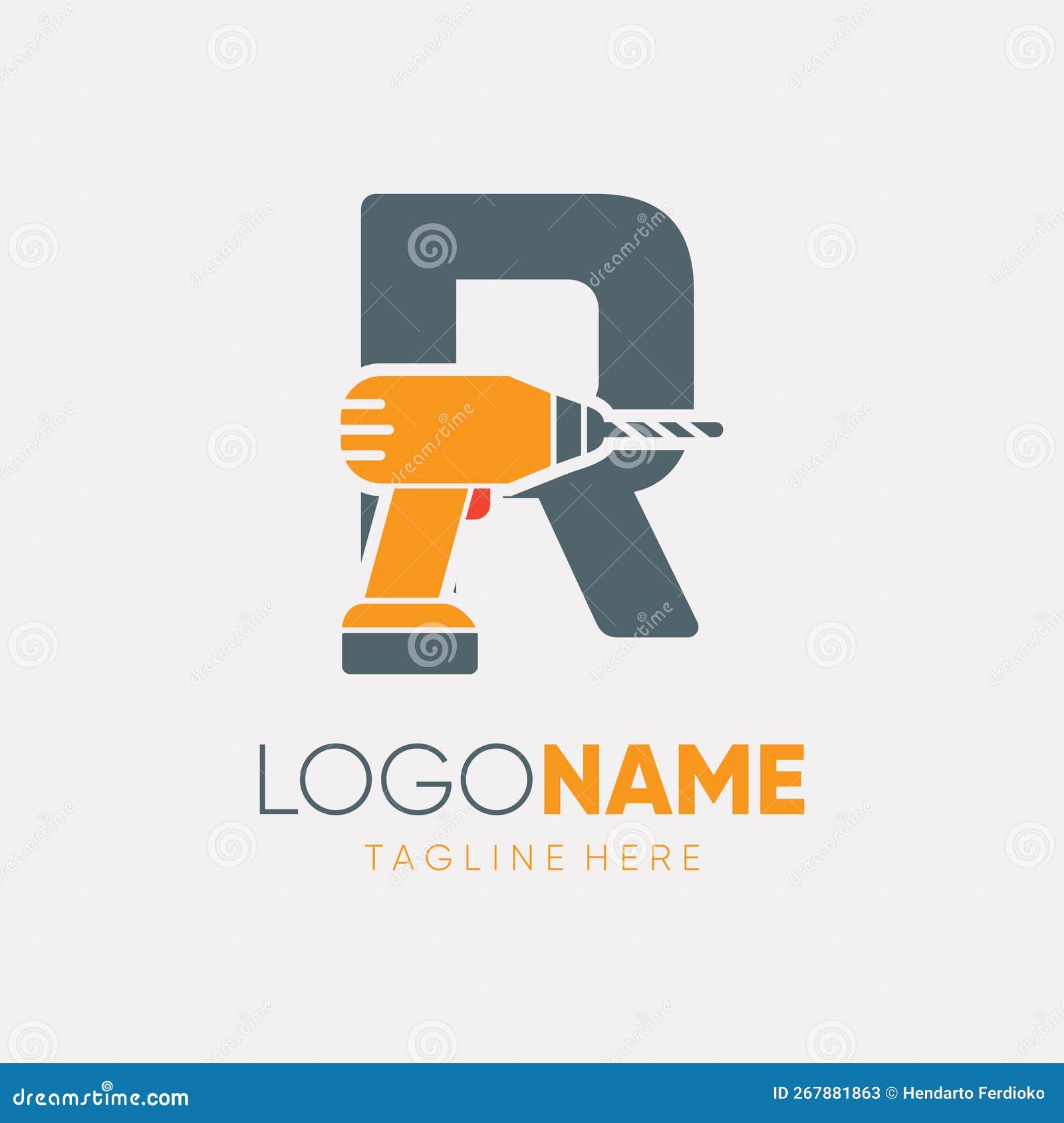 Letter R Hand Drill Machine Logo Design Vector Icon Graphic Emblem ...