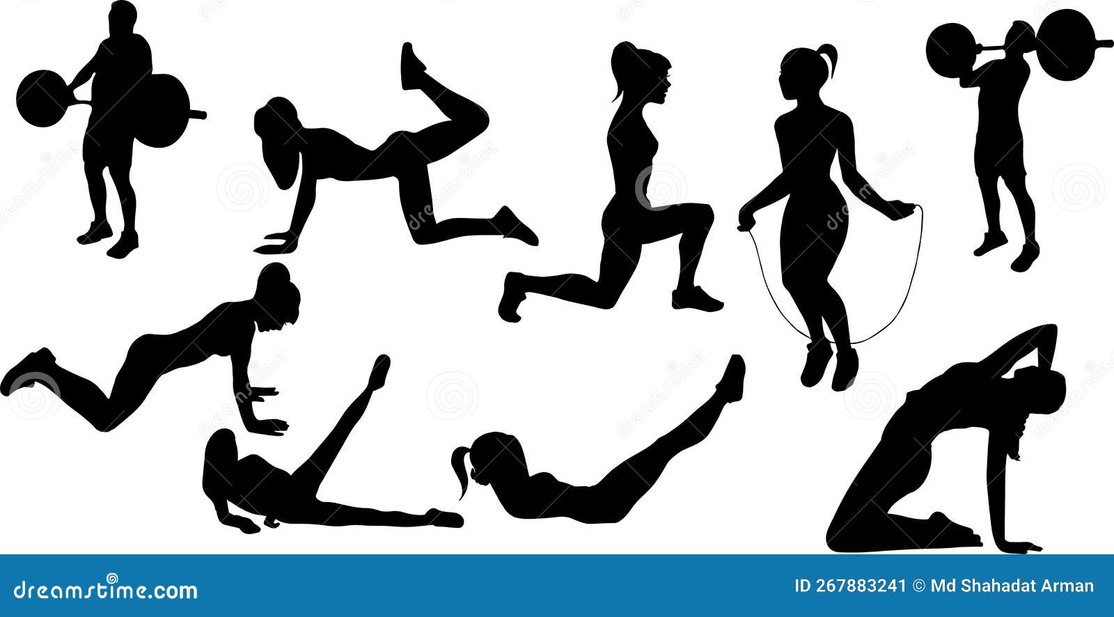 Gym Exercise Silhouette, Gym Exercise Silhouette Set, Stock ...