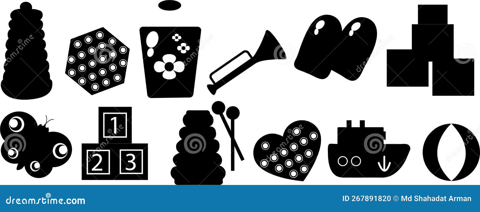 Kids Toys Silhouette, Kids Toys Silhouette Set, Stock Illustration ...