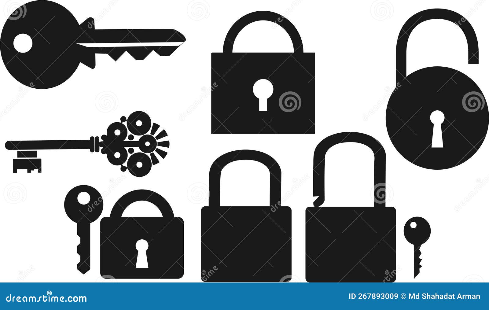 Lock and Key Silhouette, Lock and Key Silhouette Set, Stock ...