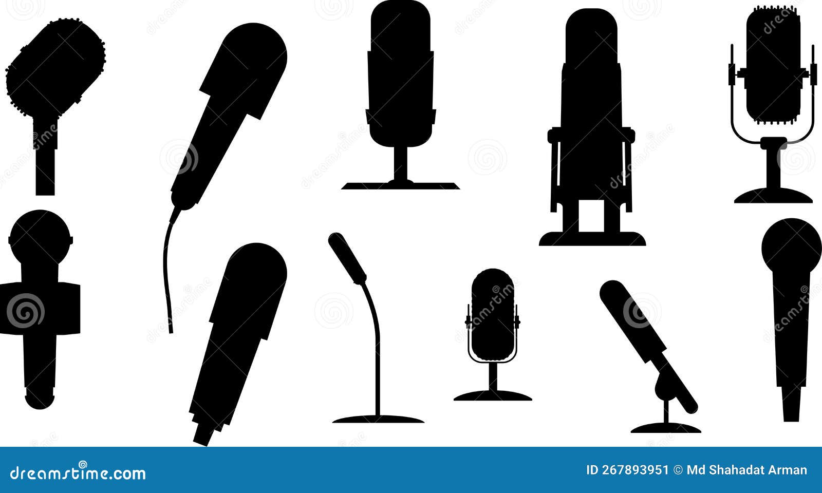 Microphone Silhouette, Microphone Silhouette Set, Stock Illustration ...