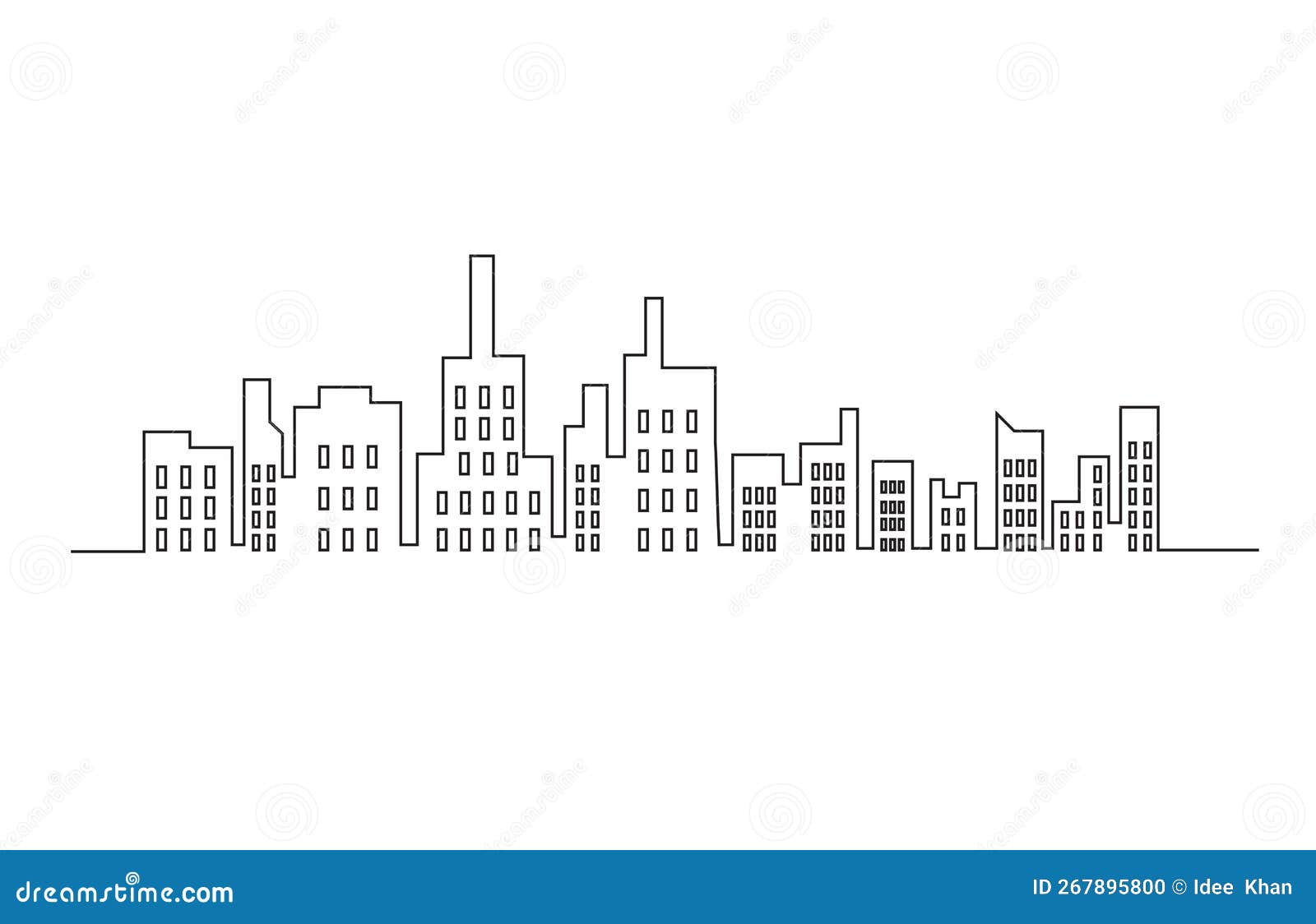 One Line City Buildings. Downtown Architecture Skyline, Panoramic ...