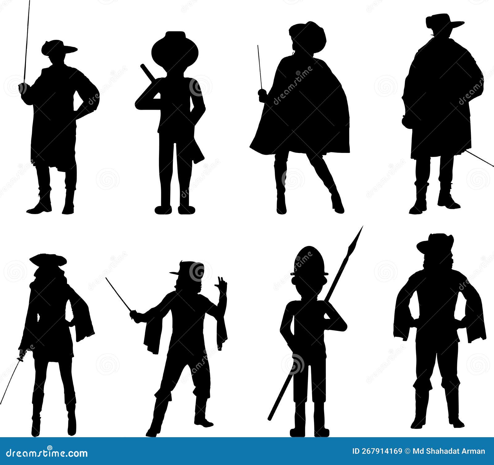 Musketeer Silhouette, Musketeer Silhouette Set, Stock Illustration ...