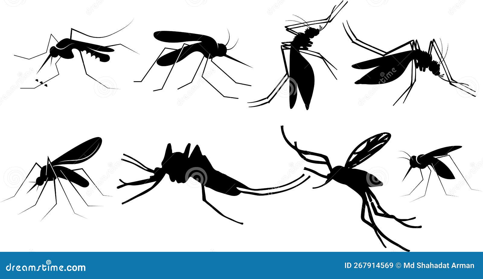 Mosquitoes Silhouette, Mosquitoes Silhouette Set, Stock Illustration ...