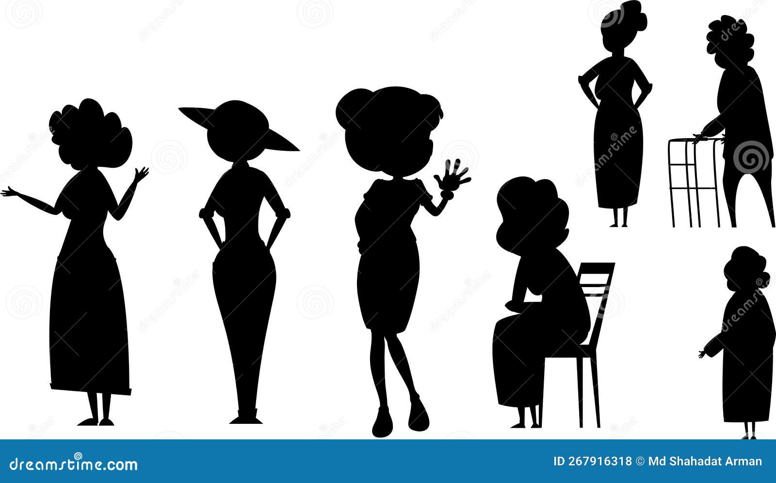 Old Woman Silhouette, Old Woman Silhouette Set, Stock Illustration ...