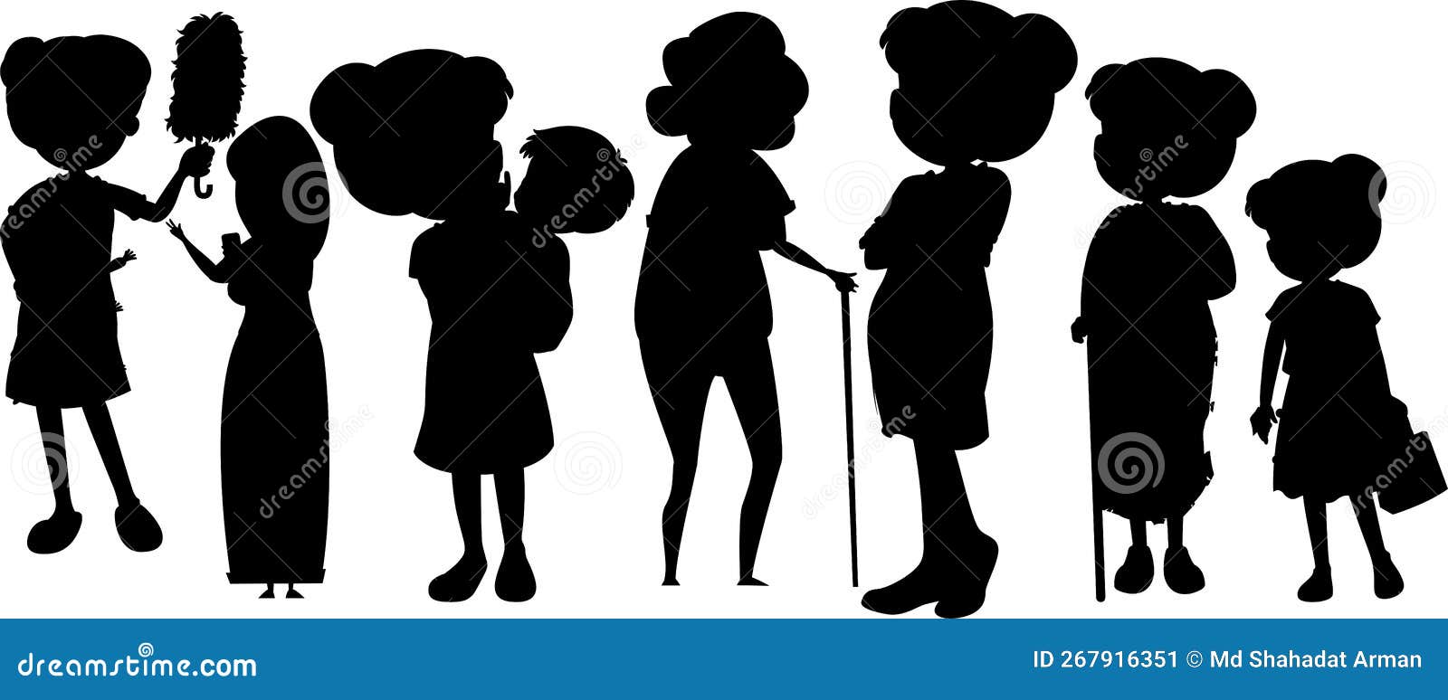 Old Woman Silhouette, Old Woman Silhouette Set, Stock Illustration ...