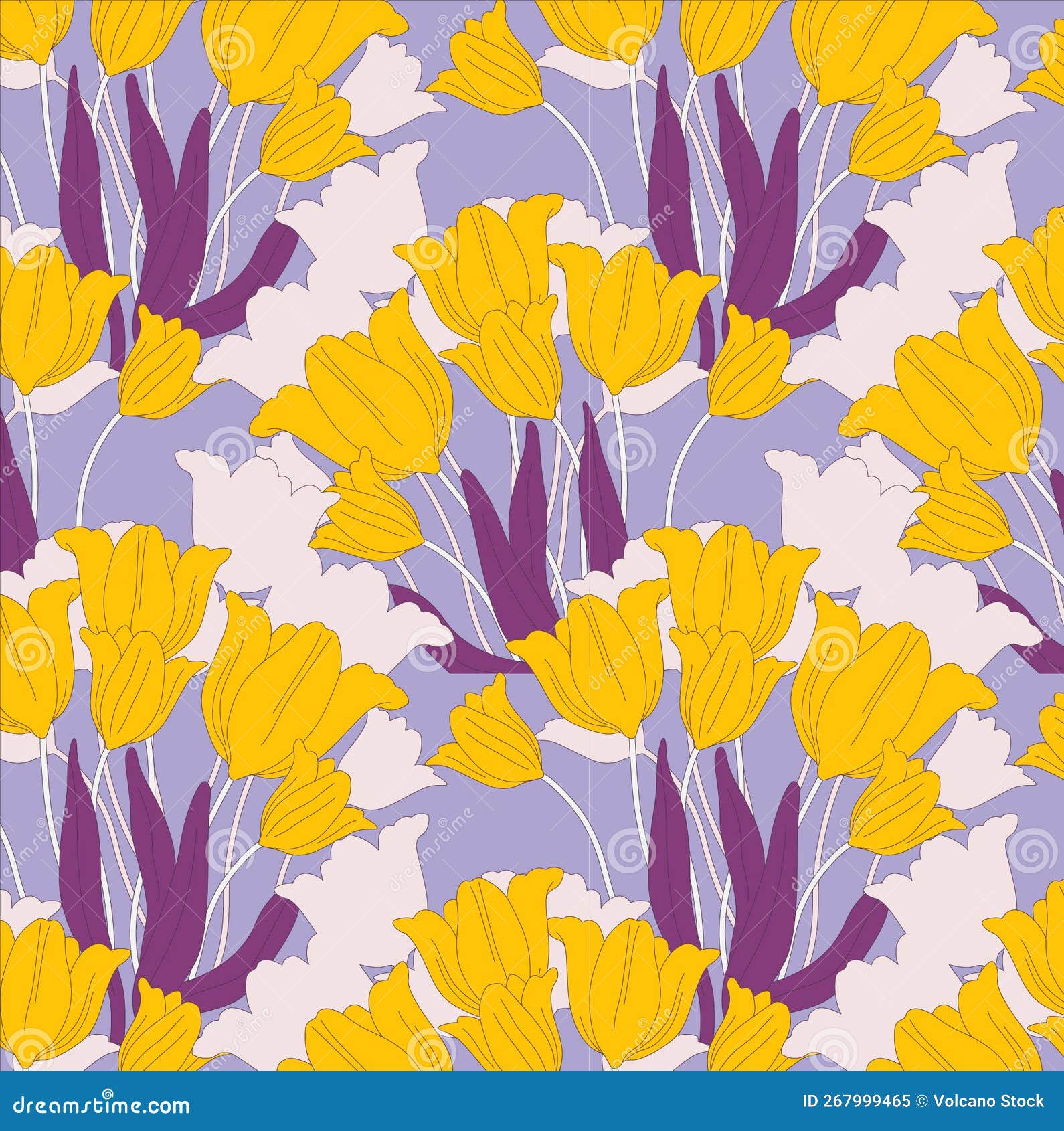 Seamless Pattern of Yellow Tulips on a Colorful Background. Stock ...