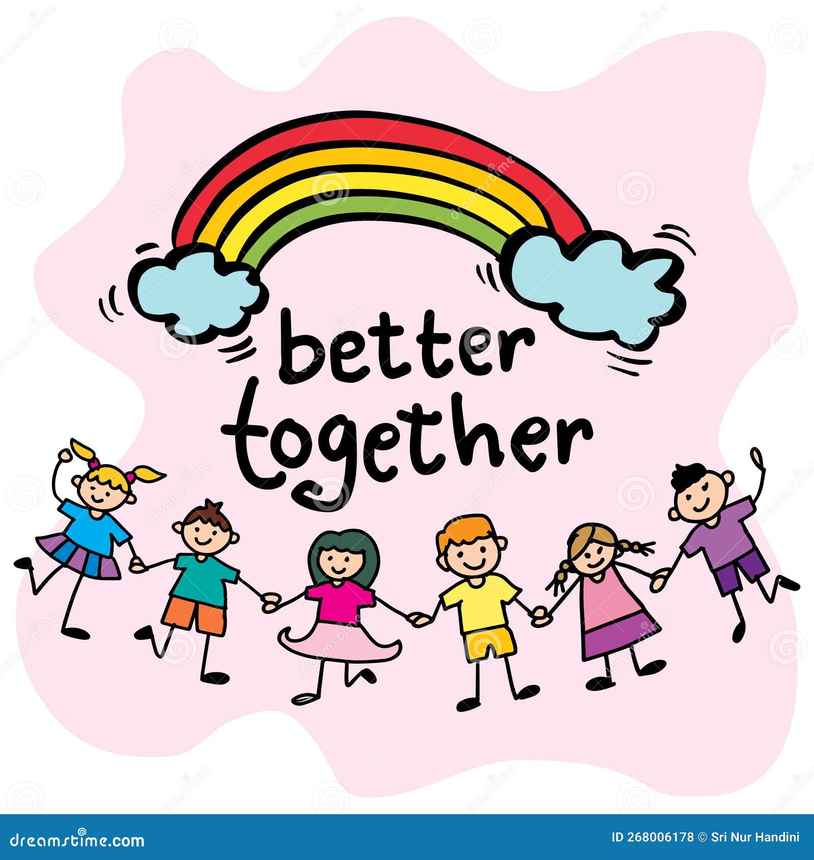 Better Together, Hand Lettering with Kids Holding Hands. Stock Vector ...