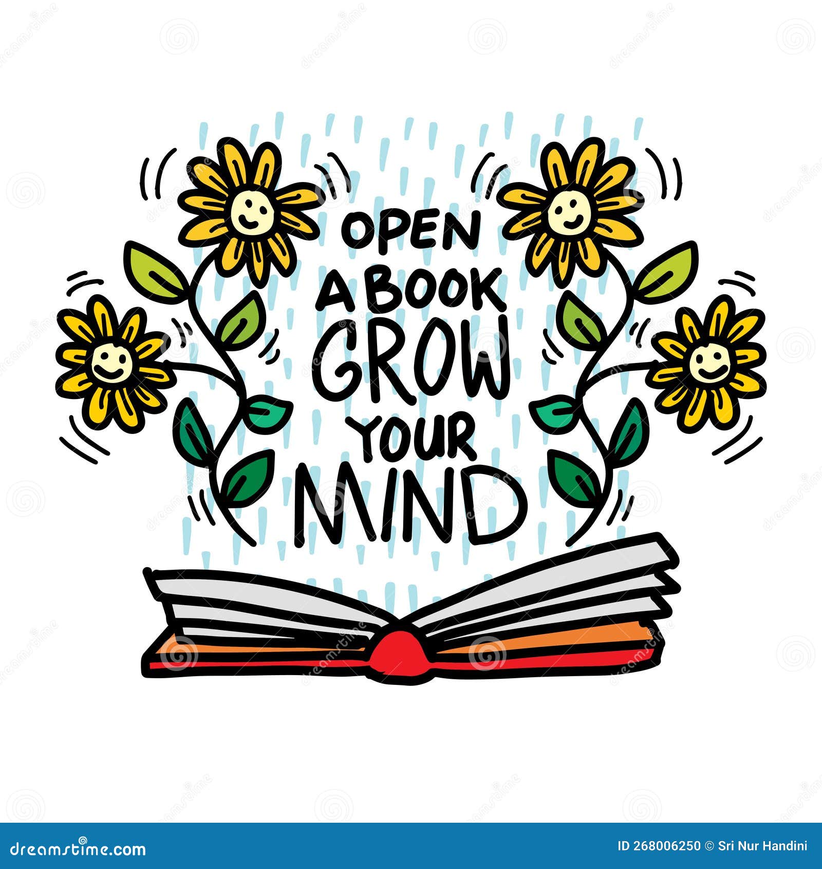 Open a Book Grow Your Mind, Hand Lettering. Stock Vector - Illustration ...