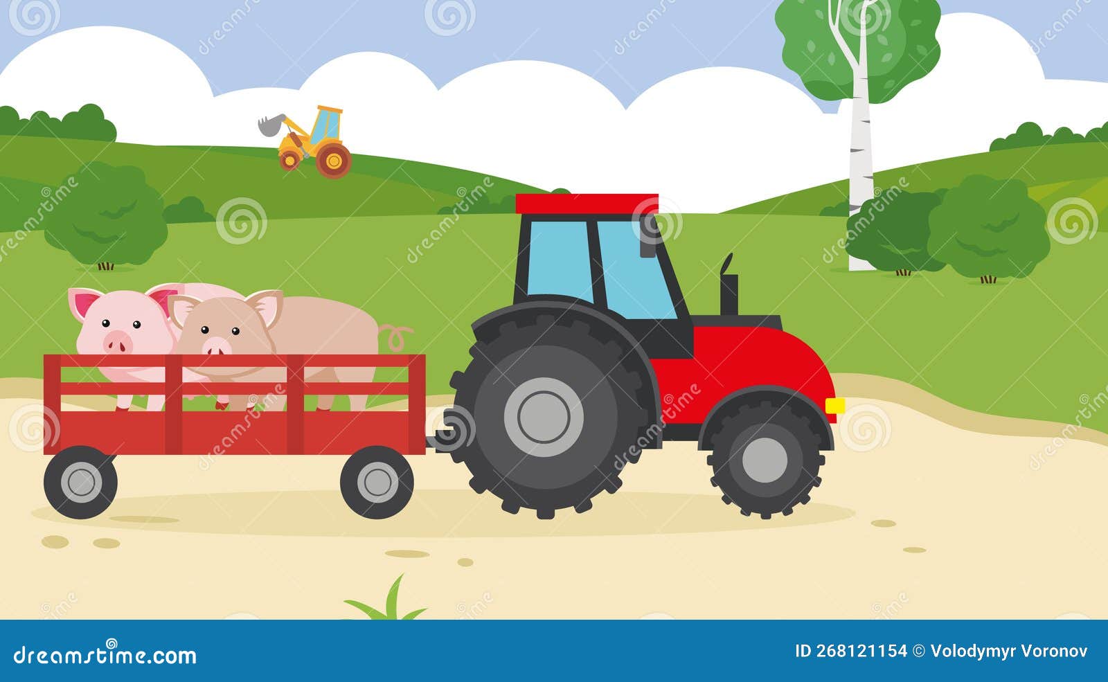 Tractor Carrying Pigs in a Trailer Stock Vector - Illustration of ...