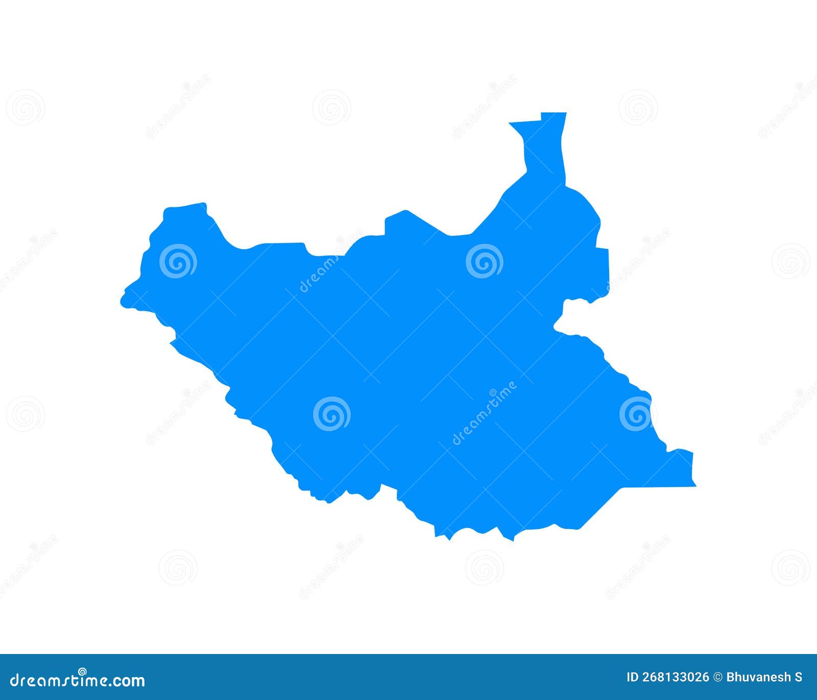 Blue Coloured Map Design on Country South Sudan Isolated on White ...