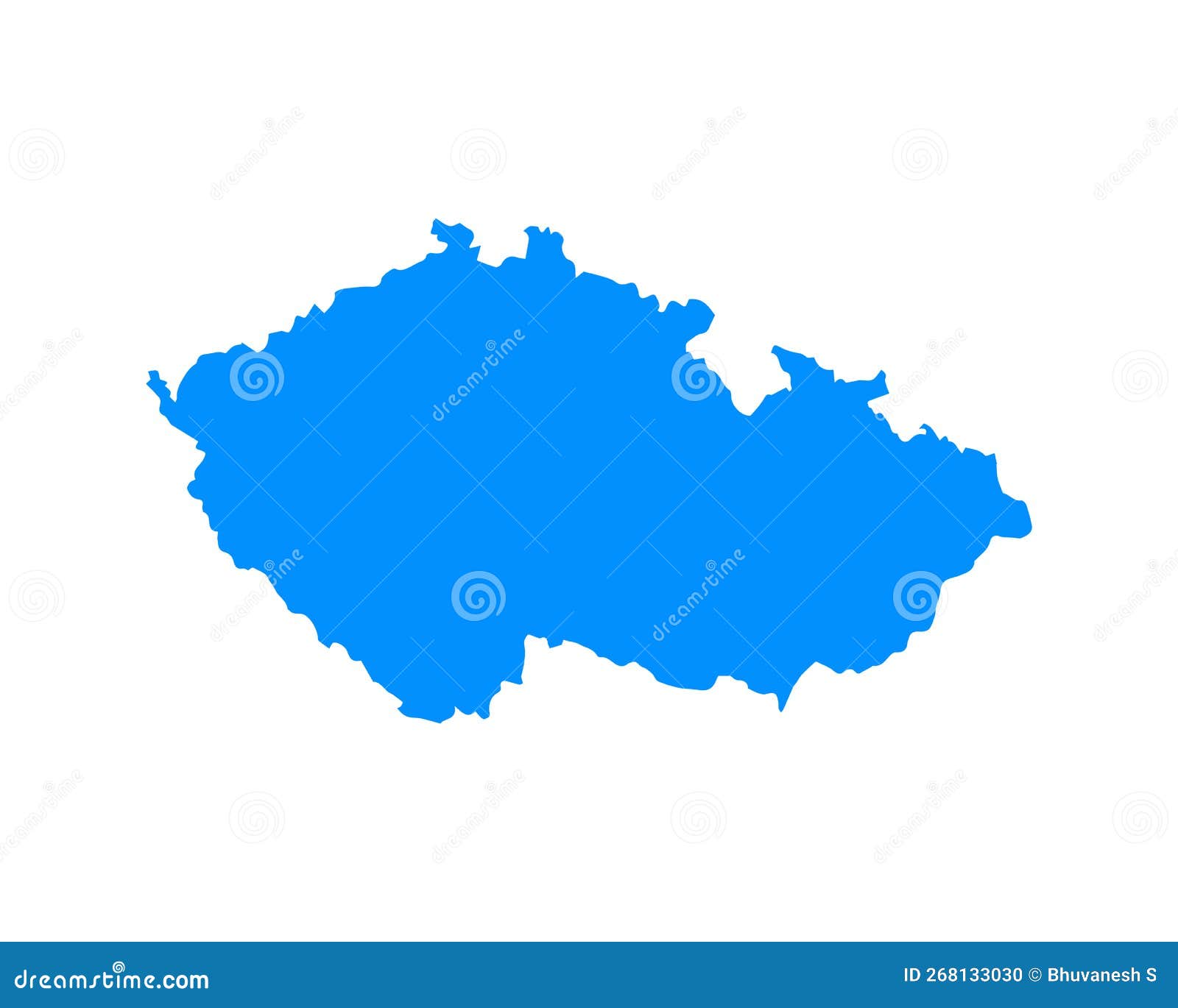 Blue Coloured Map Design on Country Czech Republic Isolated on White ...