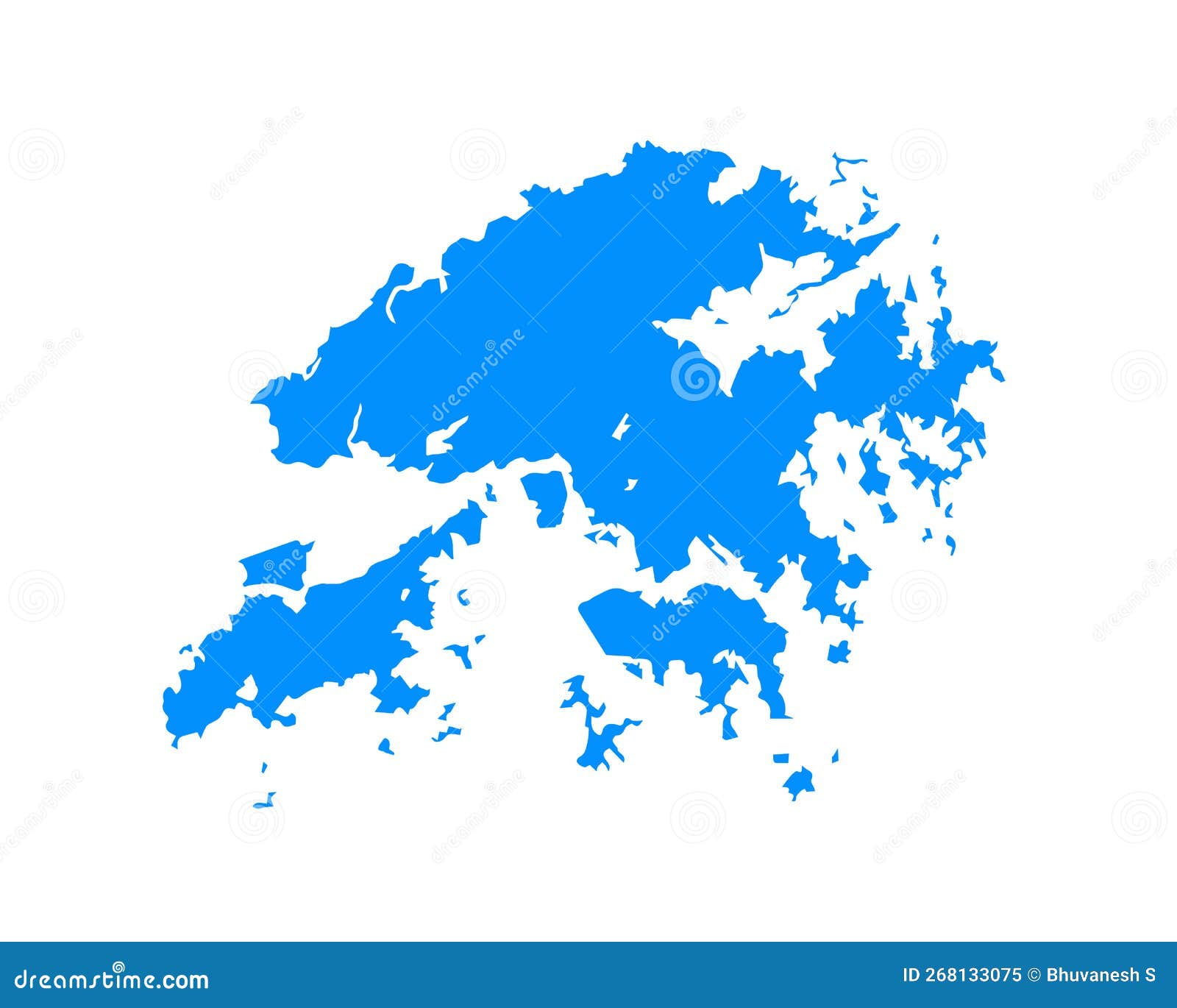 Blue Coloured Map Design on Country Hong Kong Isolated on White ...