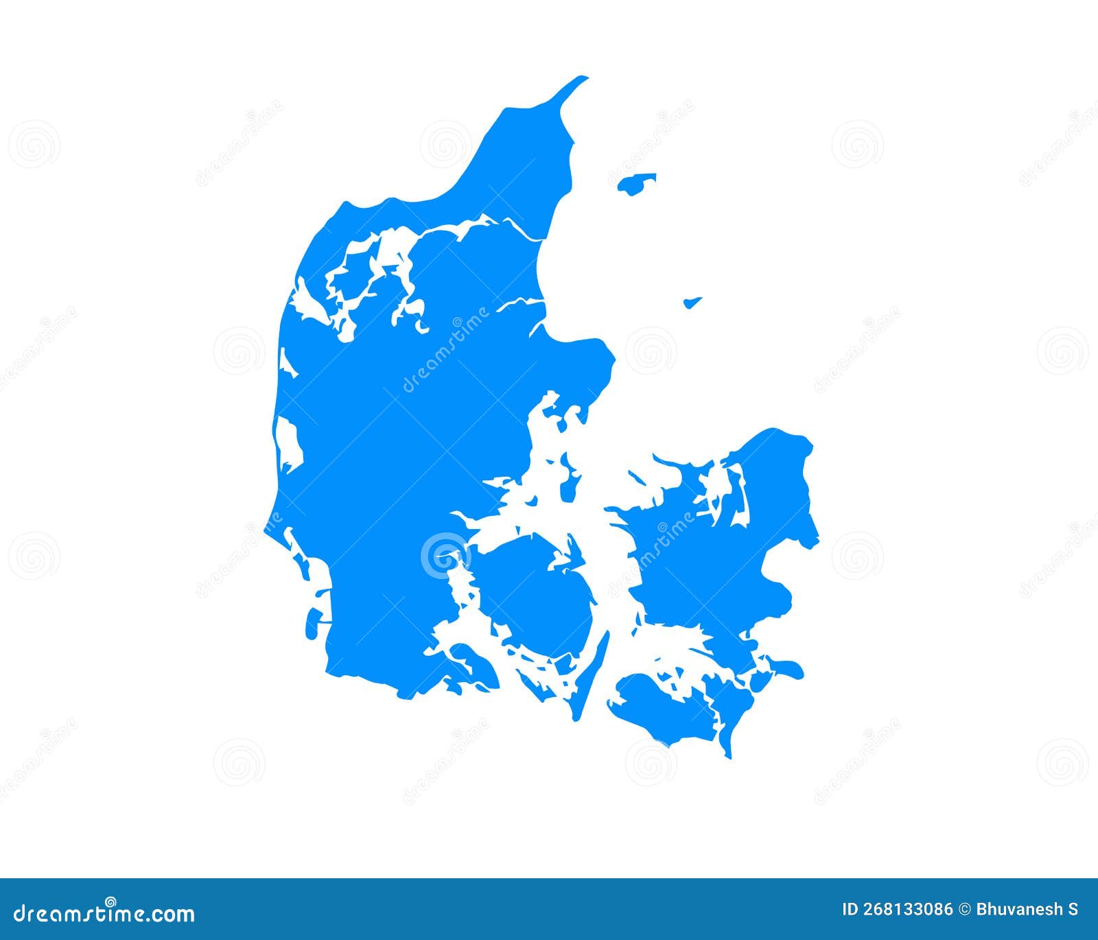 Blue Coloured Map Design on Country Denmark Isolated on White ...
