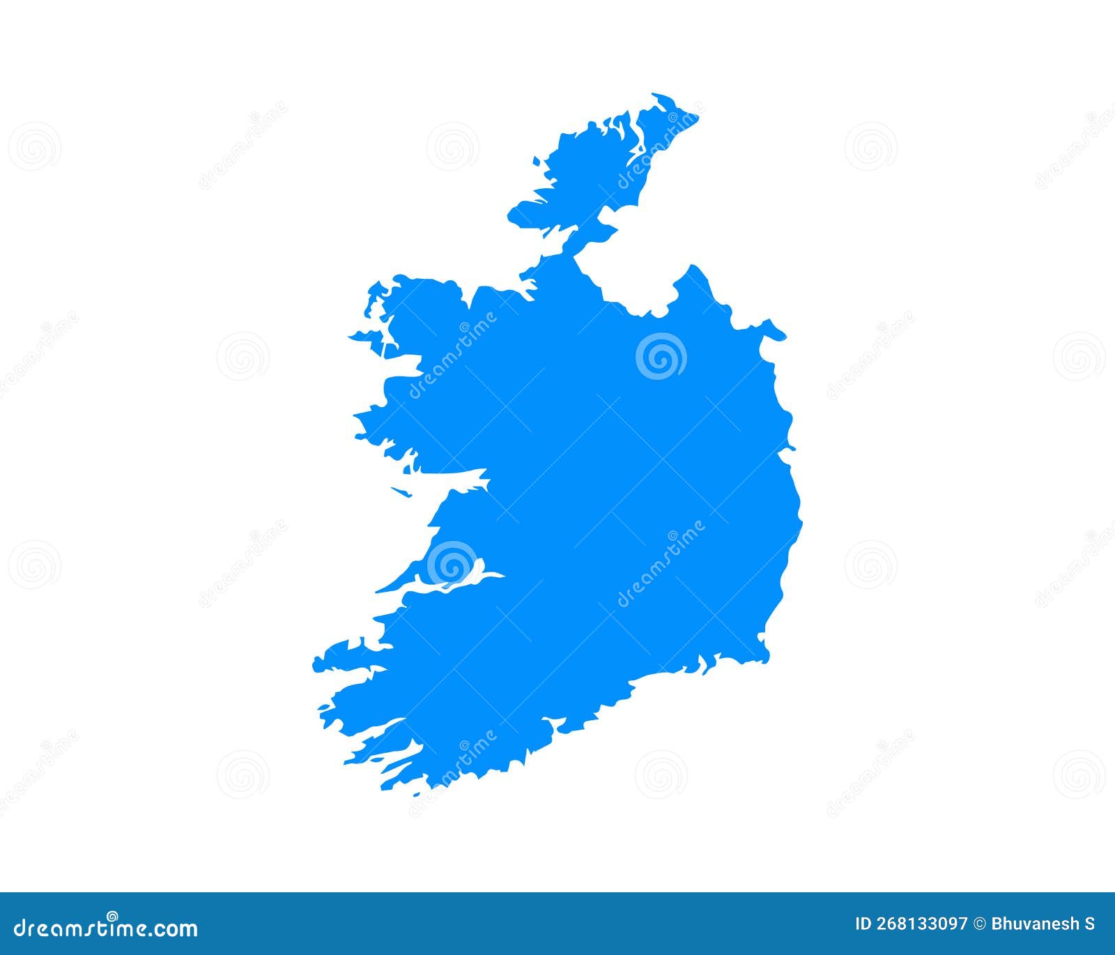 Blue Coloured Map Design on Country Ireland Isolated on White ...