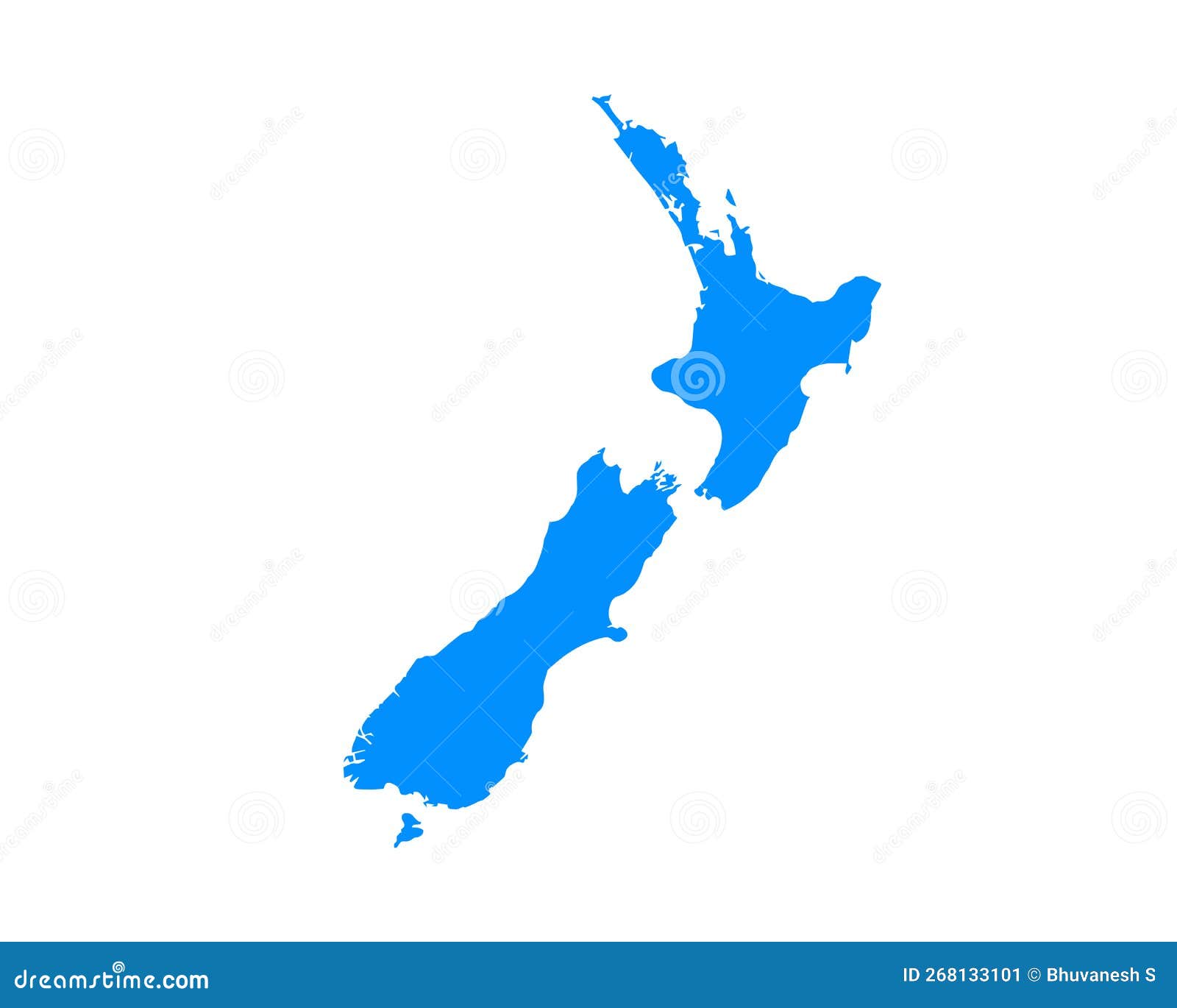 Blue Coloured Map Design on Country New Zealand Isolated on White ...
