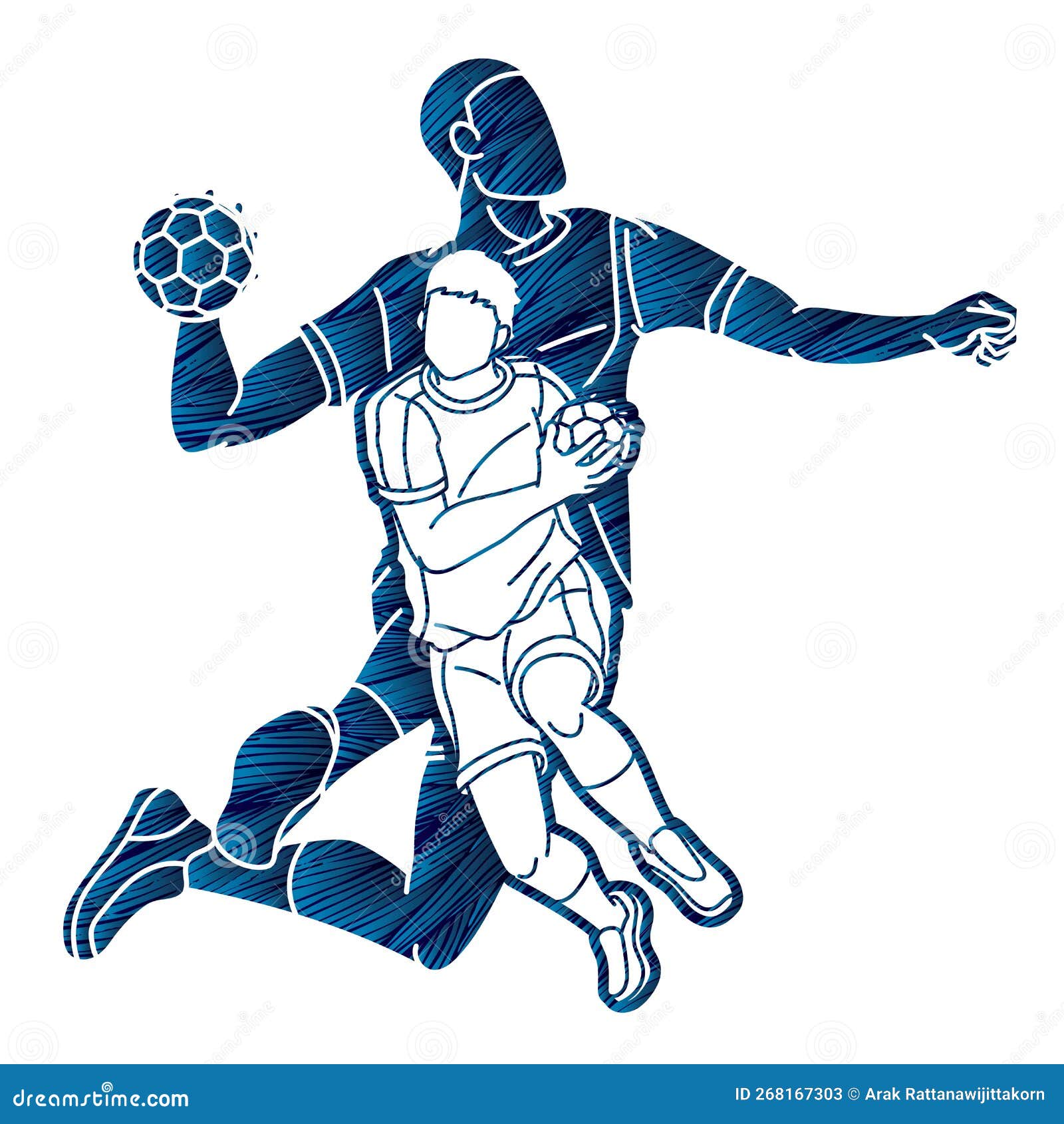 Handball Sport Male Players Mix Action Cartoon Graphic Vector Stock ...