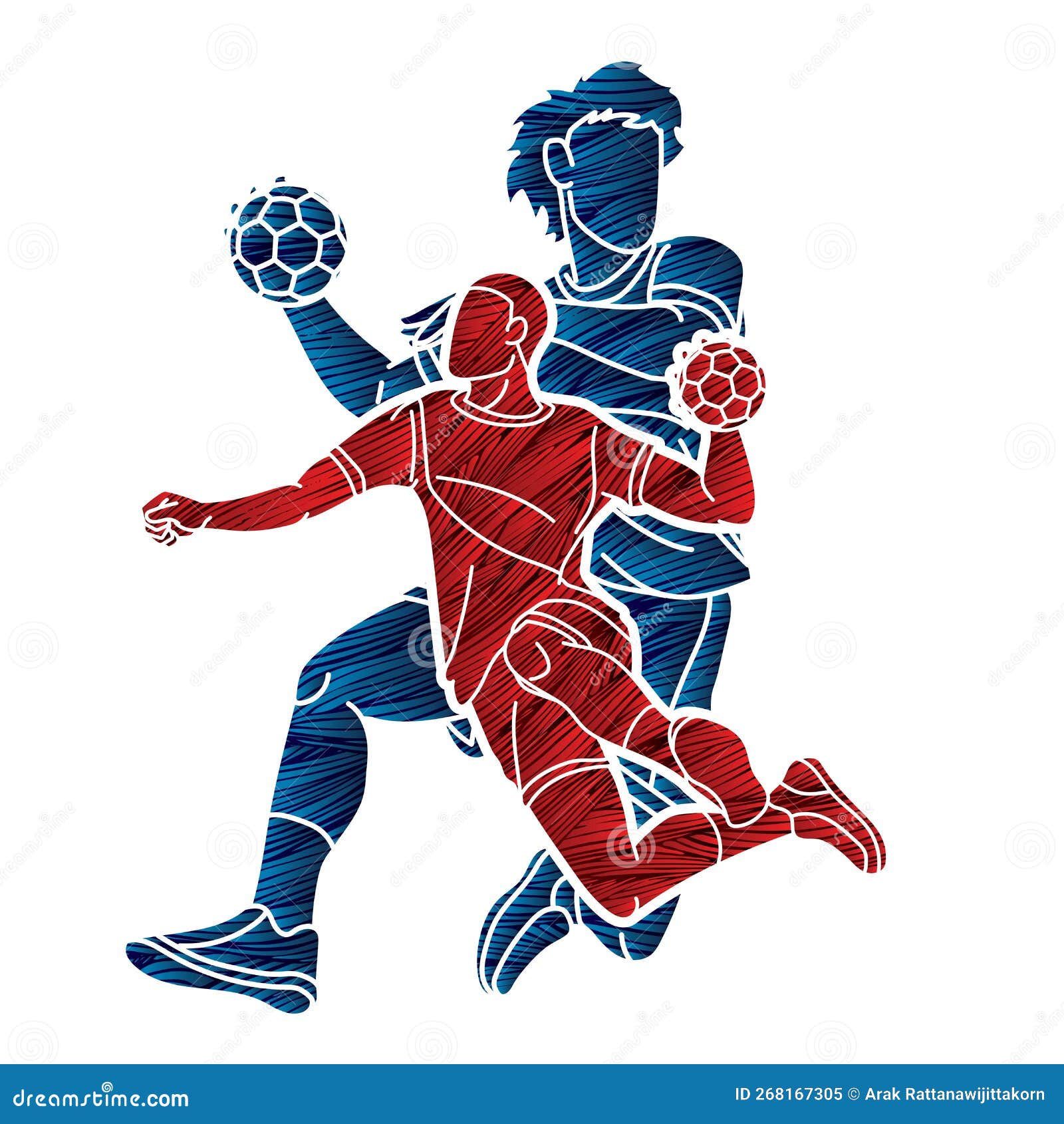 Handball Sport Male Players Mix Action Cartoon Graphic Vector Stock ...