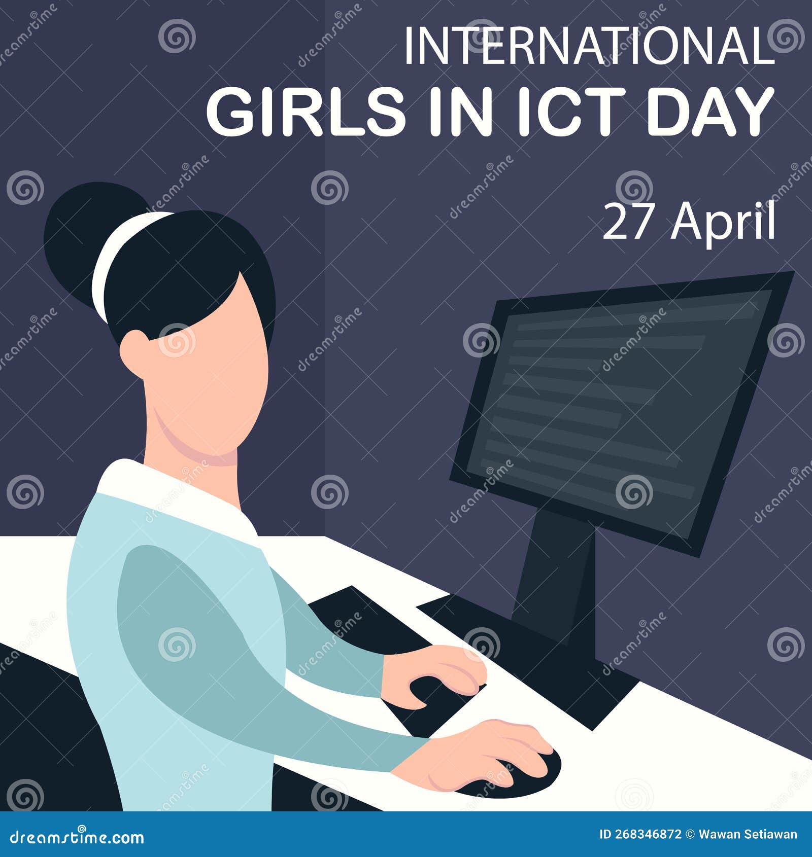 Illustration Vector Graphic of a Woman Using a Computer at Work Desk ...