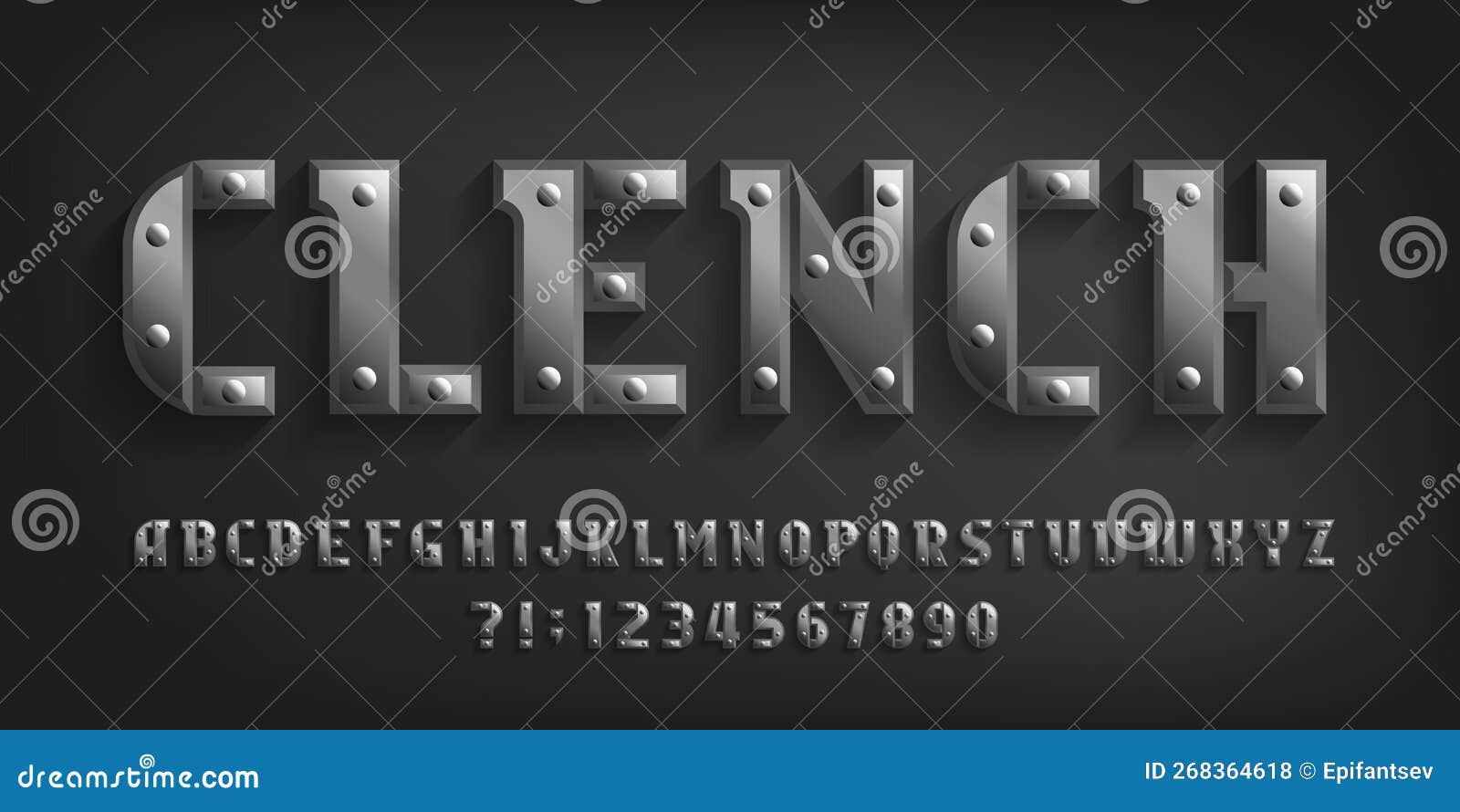 Clench Alphabet Font. Riveted Metal Letters and Numbers Stock Vector ...