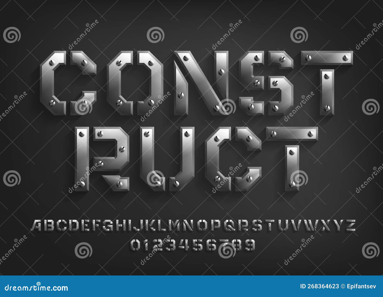 Construct Alphabet Font. Metal Letters and Numbers with Screws Stock ...