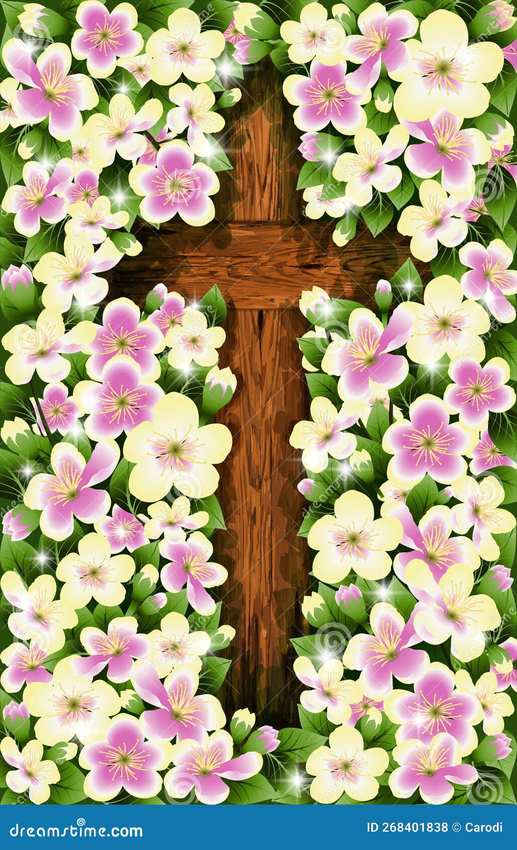 Happy Easter Christian Wooden Cross with Cherry Blossoms. Vector Stock ...