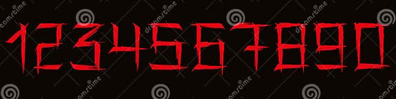 Red Brushstroke Numbers on Black Background. Stock Illustration ...