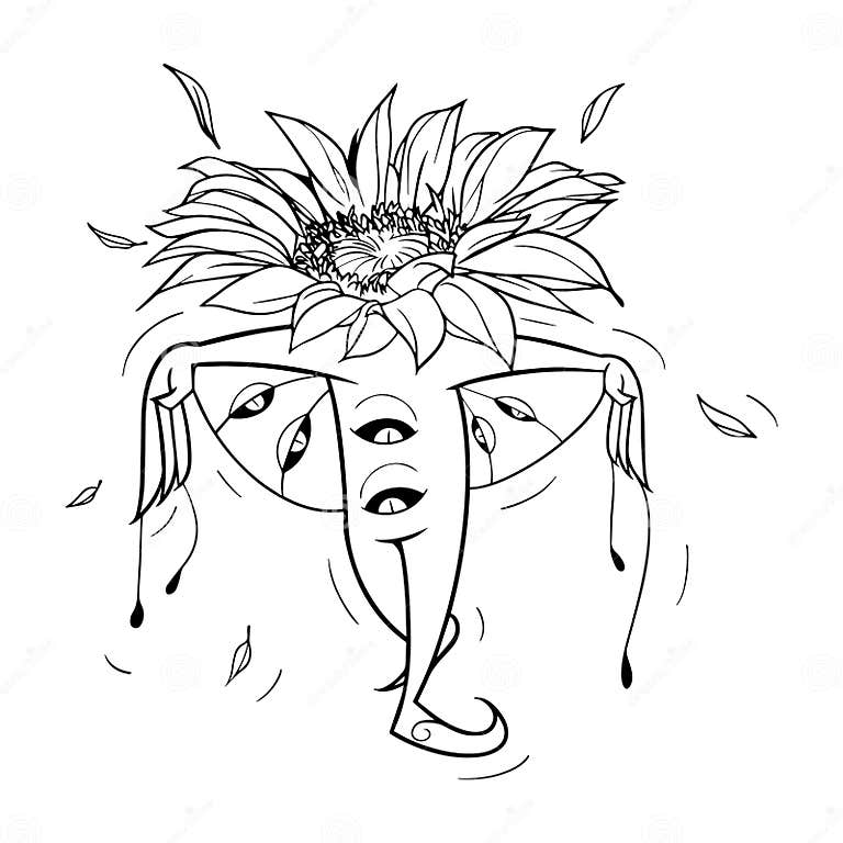Cool and Artistic Doodle Sunflower Monster Hand Drawn Stock ...