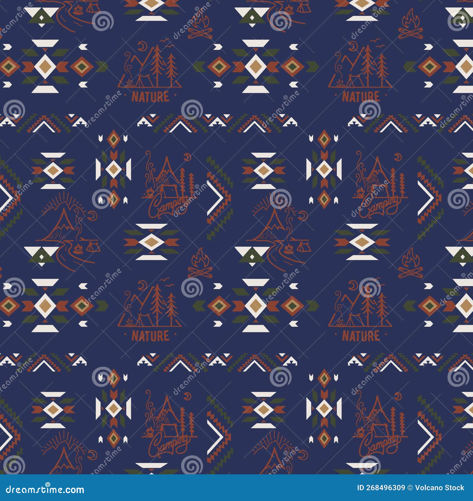 Vector Seamless Pattern with Outdoor Theme Illustrations and Slogan ...