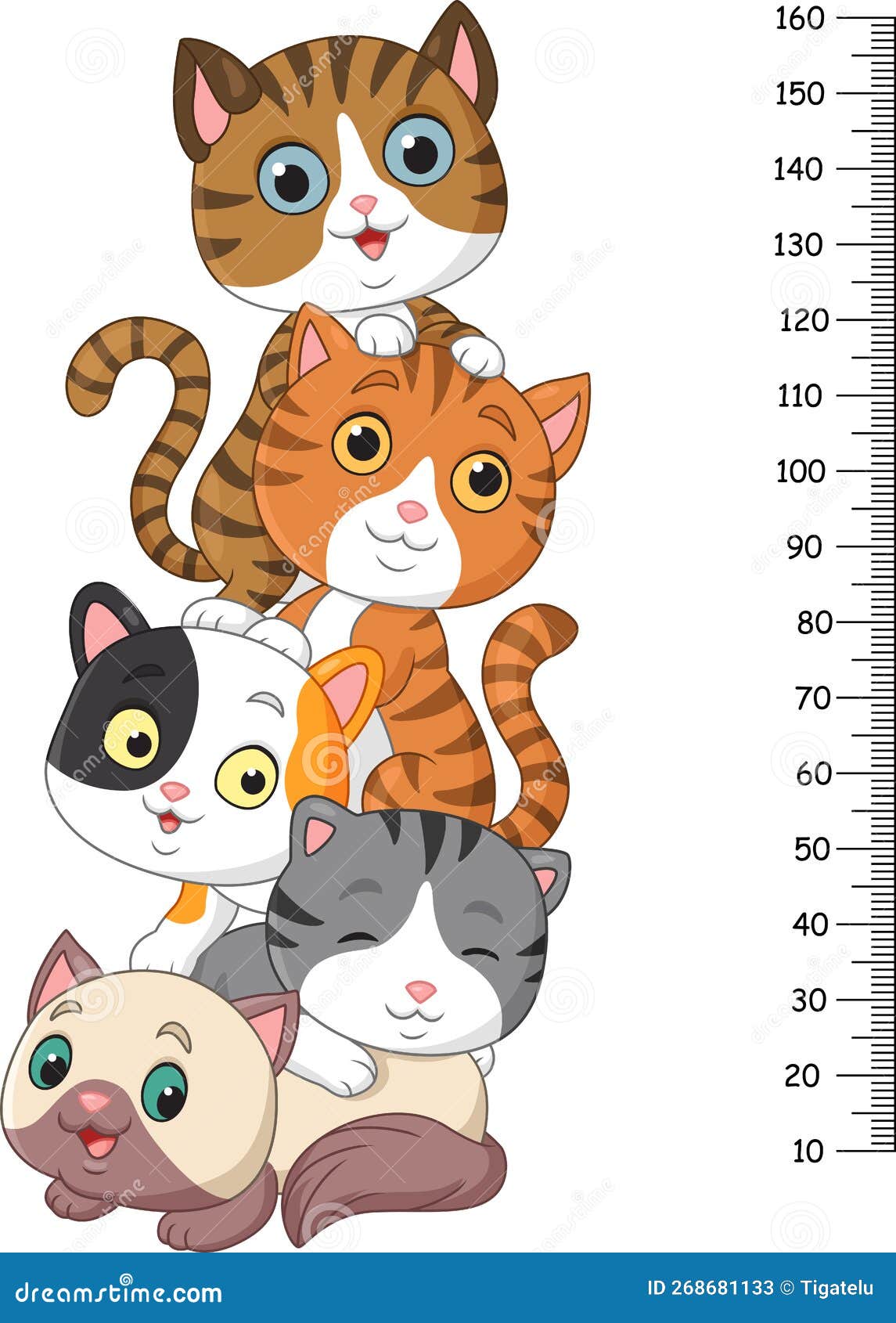 Cartoon Cute Cats with Meter Wall Stock Vector - Illustration of baby ...