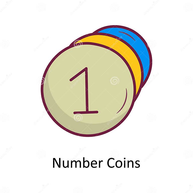 Number Coins Solid Fill Outline Icon Design Illustration. Media Control ...