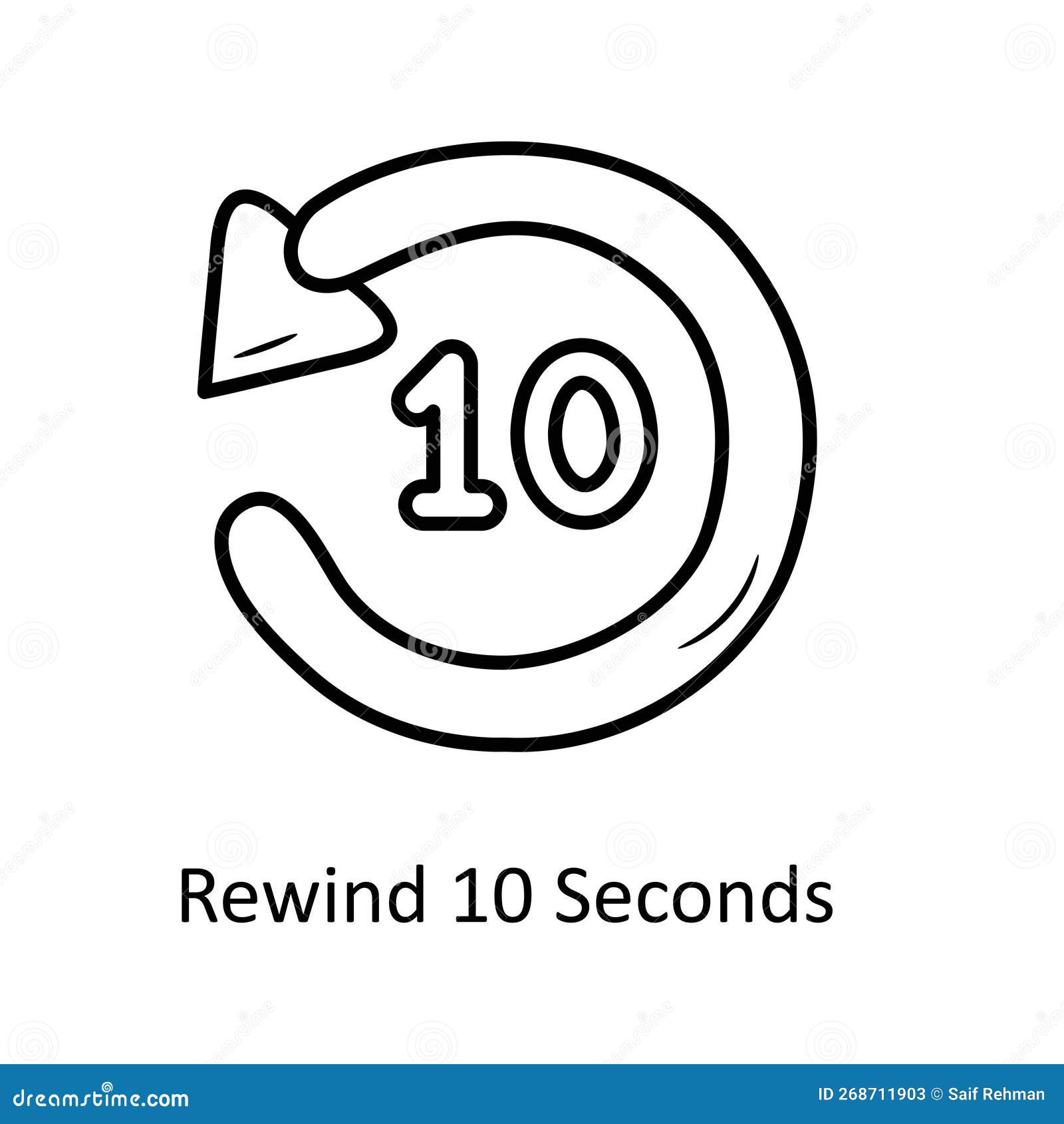 Rewind 10 Seconds Solid Fill Outline Icon Design Illustration. Media ...