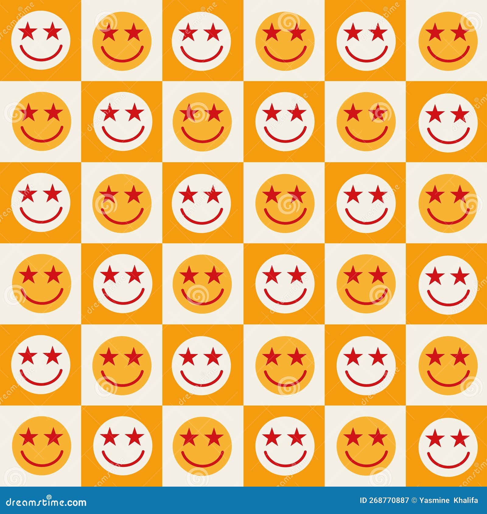 Checkered Smiley Faces with Stars in Their Eyes on Orange and White ...