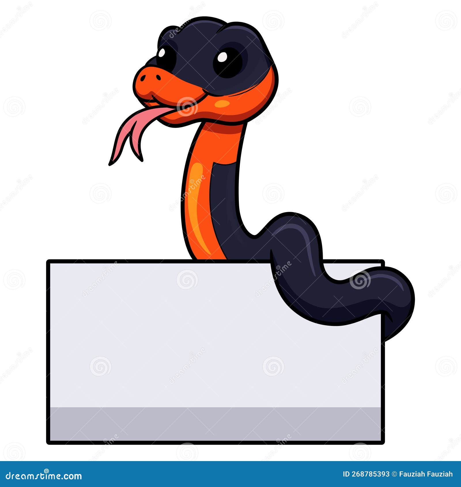 Cute Ring Necked Snake Cartoon With Blank Sign Vector Illustration ...