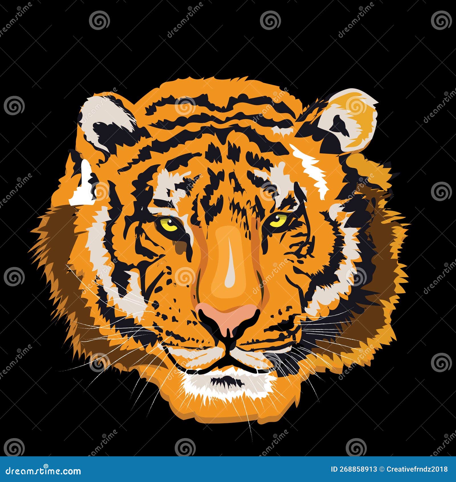 Tiger Head Vector Art with Black Background Stock Vector - Illustration ...