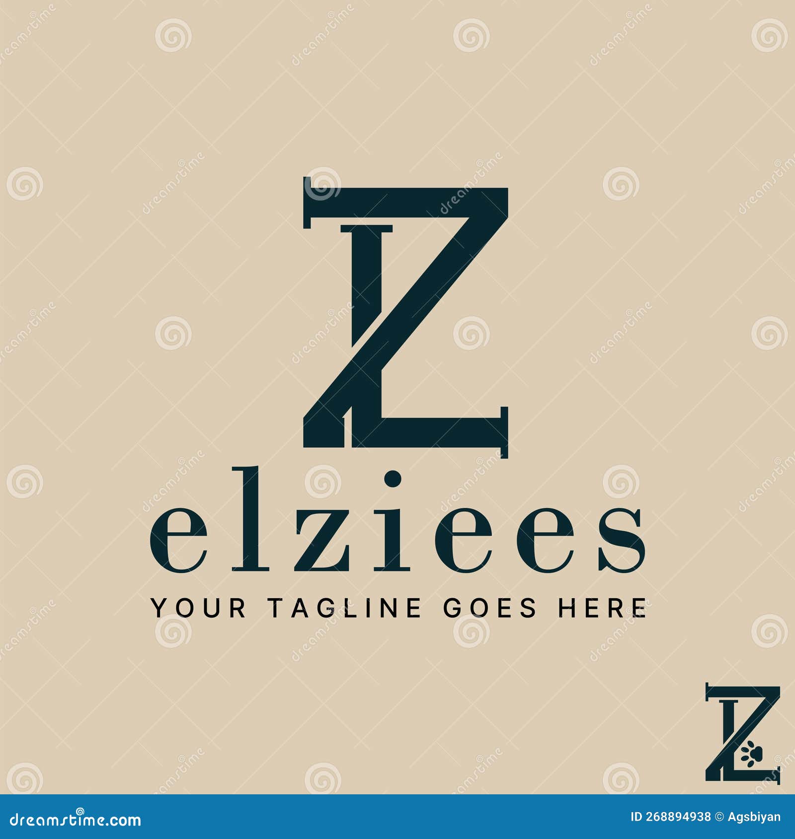 Letter LZ or ZL Serif Font with Connected Cut. Related To Monogram or ...