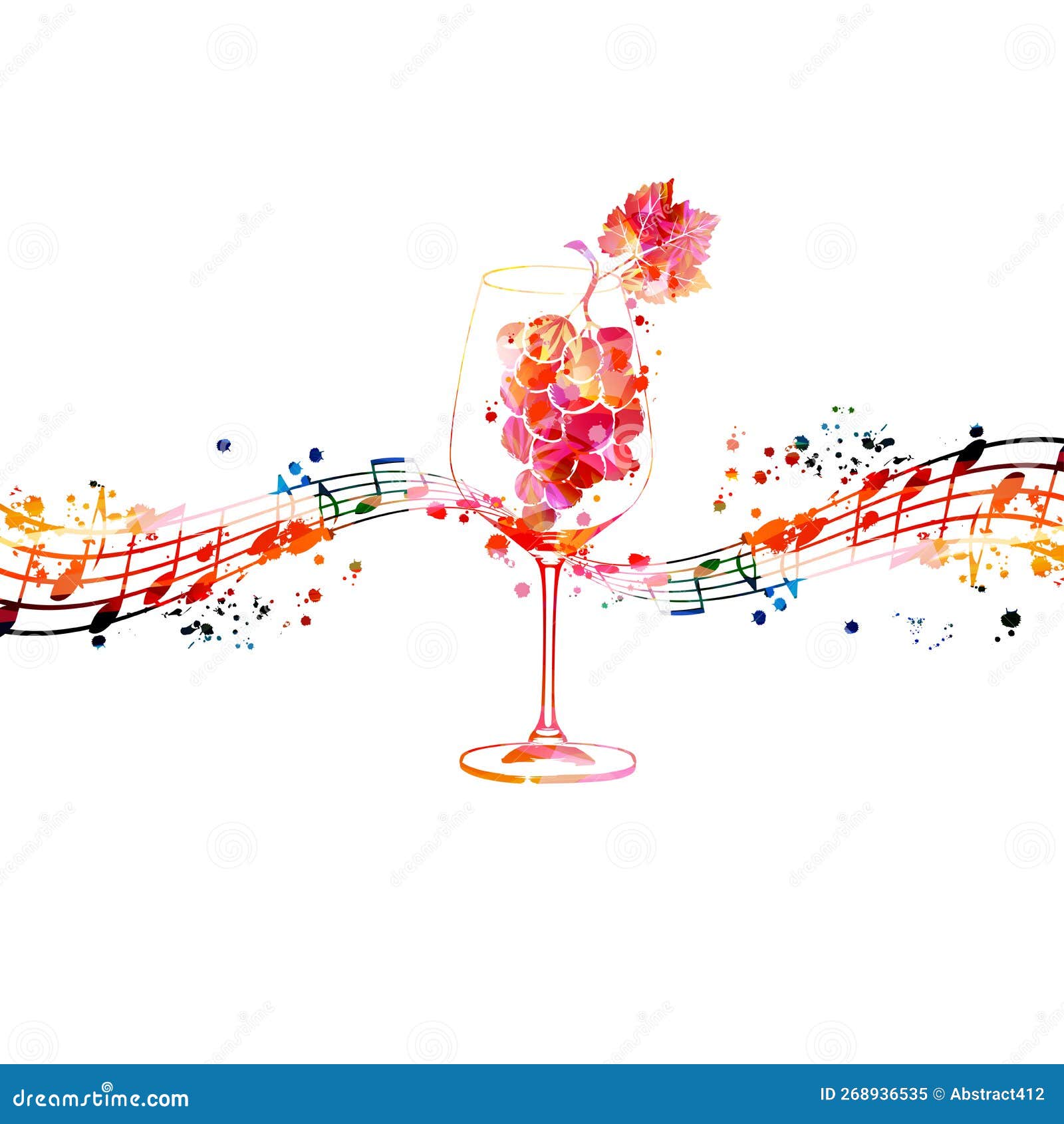 Beautiful Wine Glass with Grapes and Musical Notes Staff Stock Vector ...