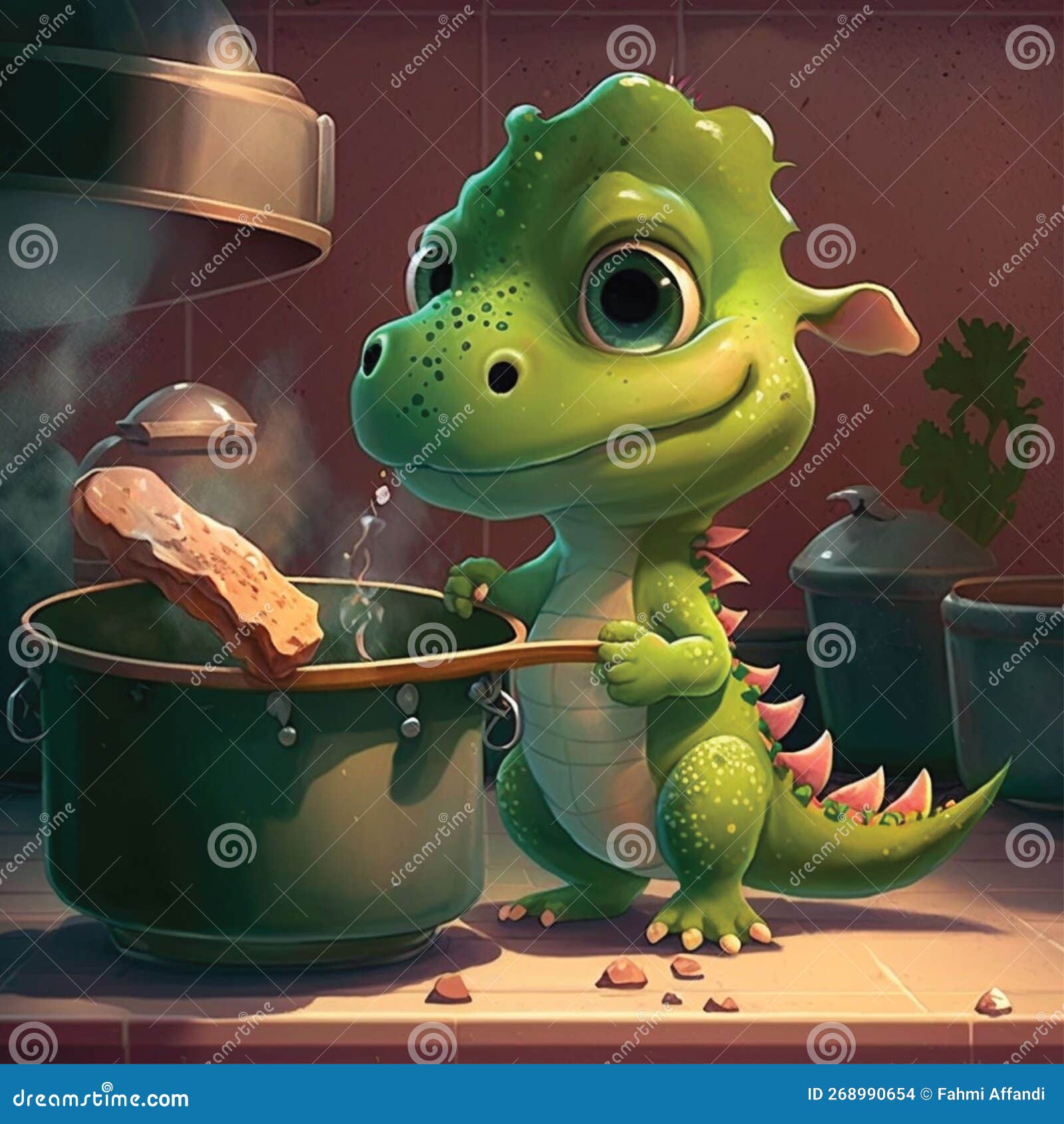 Cute Baby Dinosaur Cooking Delicious Treat in a Secret Kitchen Created ...